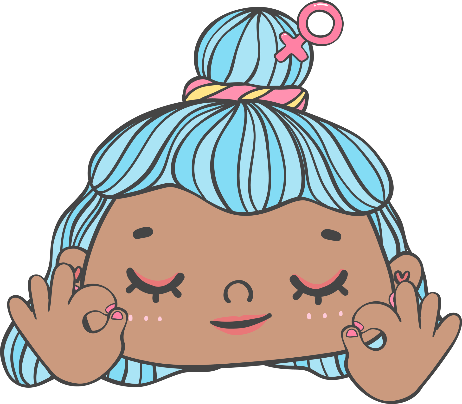 Cute Girl Beauty Face With Ok Gesture Hand Sign Cartoon Character Hand Drawing Doodle Outline