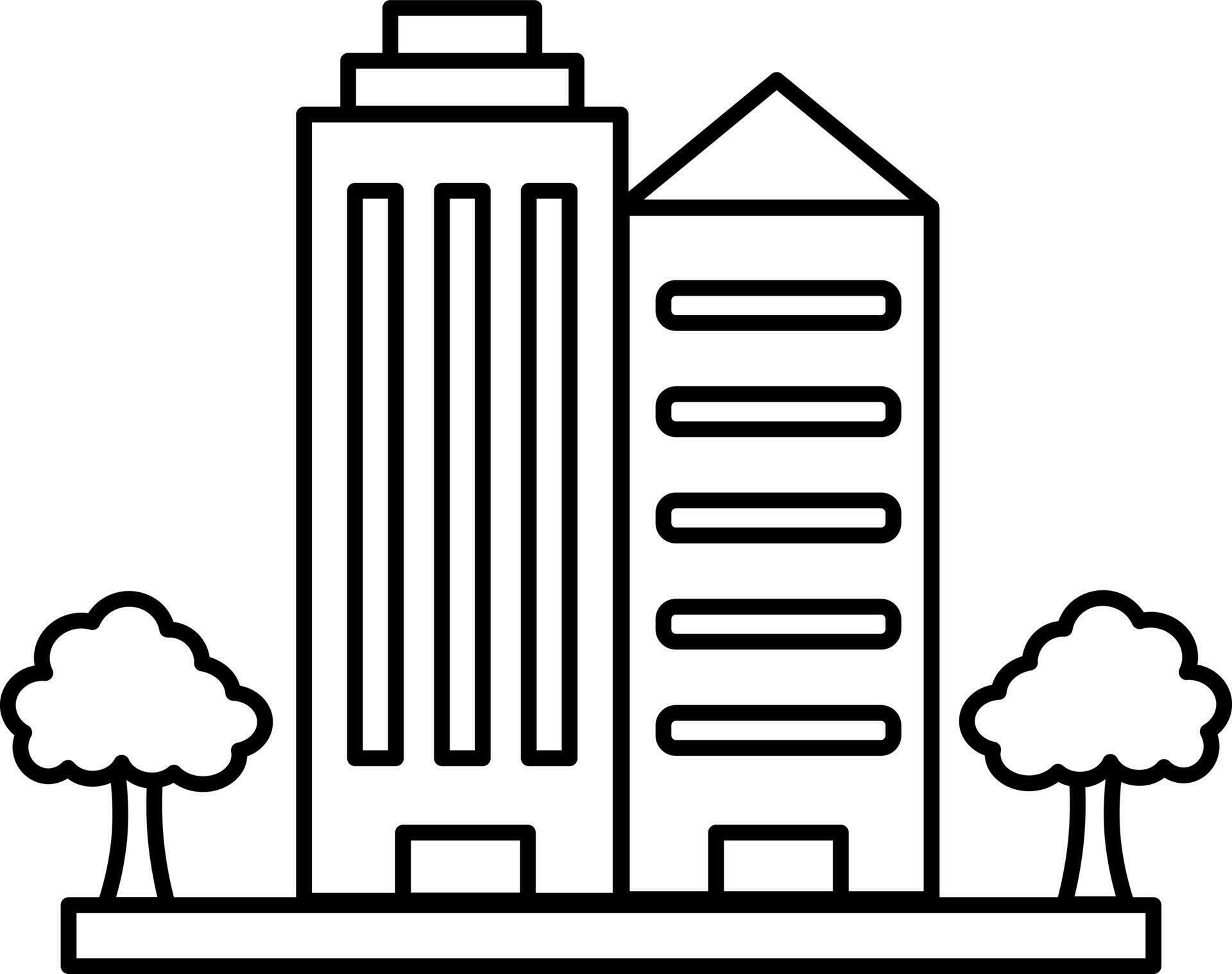 Flat Style Building Or Apartment Icon In Black Line Art. 24335072 ...