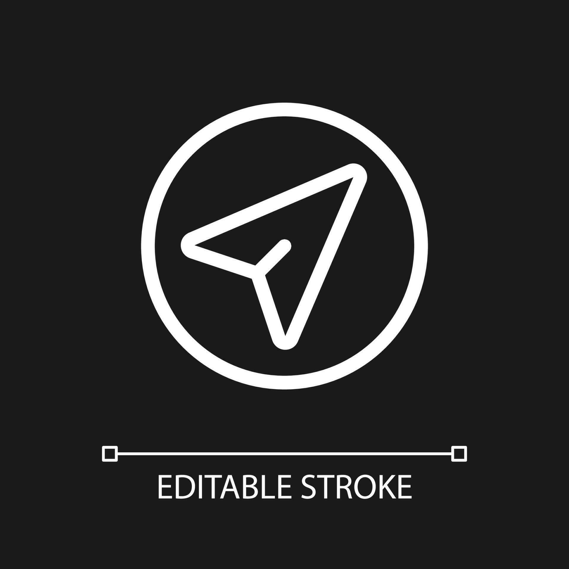 Navigation pointer pixel perfect white linear ui icon for dark theme. GPS cursor. Tracking ...