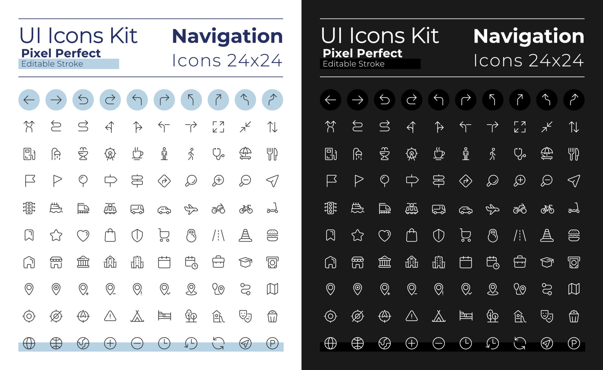 GPS and navigation pixel perfect linear ui icons set for dark, light mode. Outline isolated user ...
