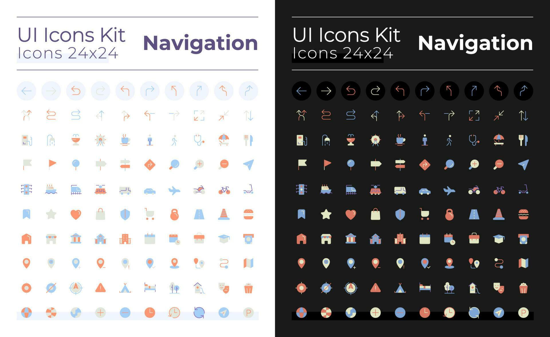 Gps And Navigation Flat Color Ui Icons Set For Dark Light Mode Pin Location Track Real Time