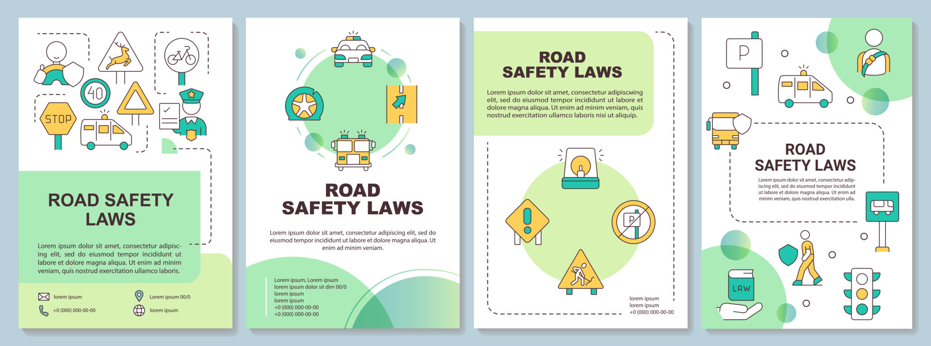 Road safety laws green brochure template. Driving regulations. Leaflet ...