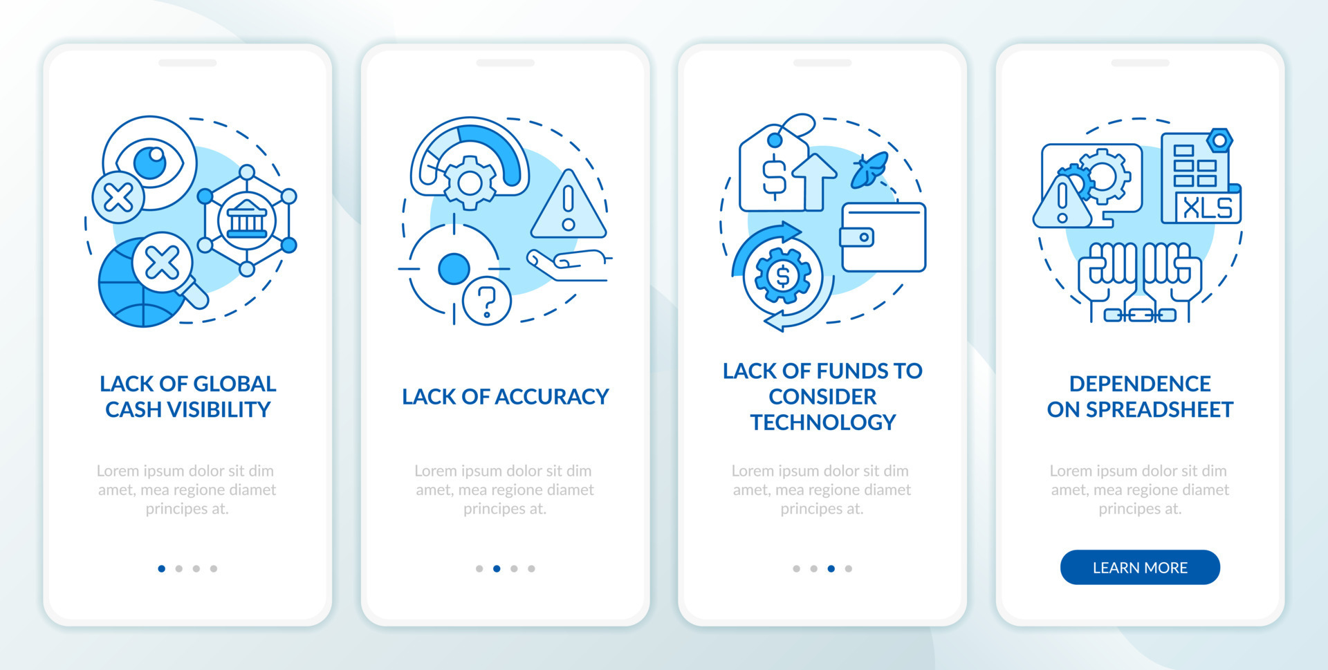 Corporate Treasurer Challenges Blue Onboarding Mobile App Screen