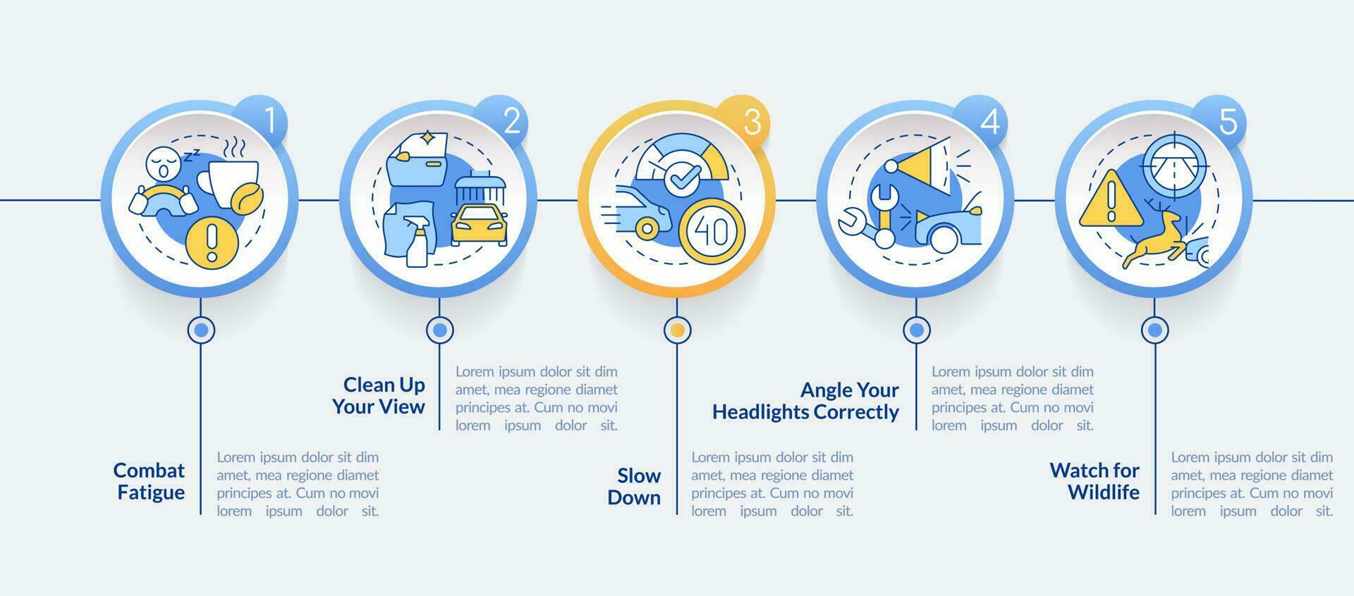 Driving Safety At Night Circle Infographic Template Road Rules Data Visualization With 5 Steps