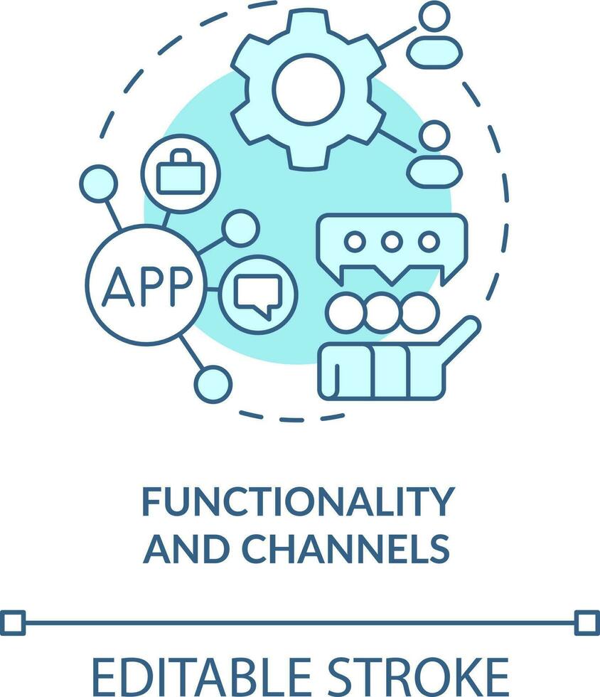 Functionality and channels turquoise concept icon. Client engagement platform feature abstract ...