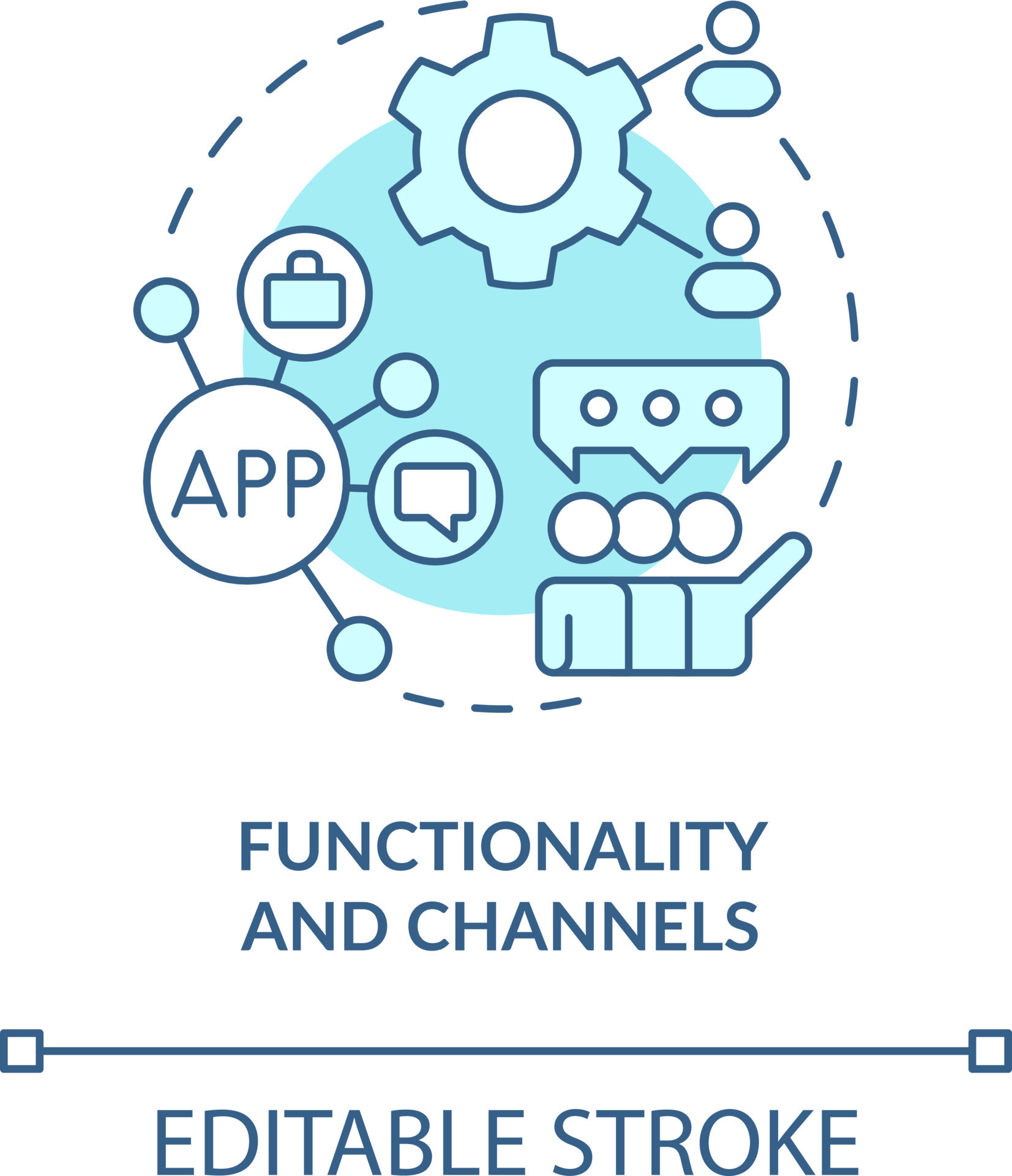 Functionality and channels turquoise concept icon. Client engagement ...