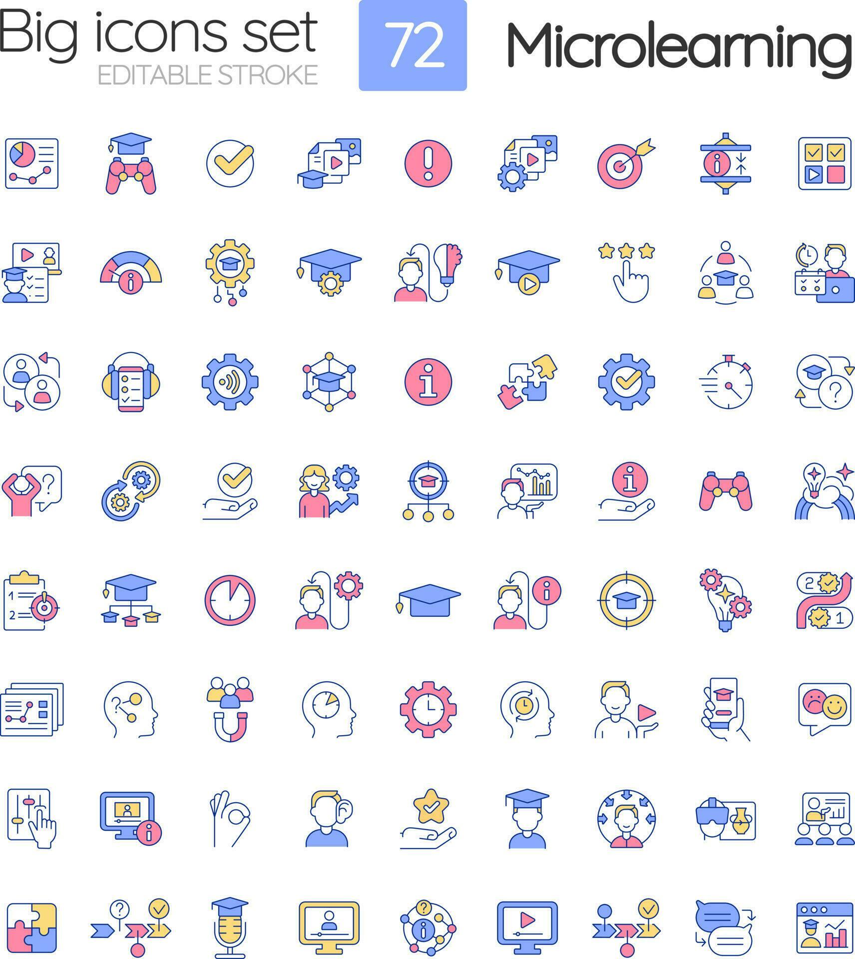 Microlearning Approach Rgb Color Icons Set Bite Sized Learning Strategy Isolated Vector
