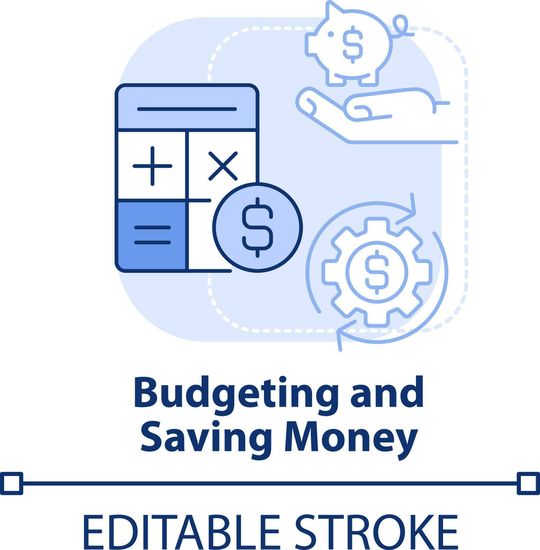 Budgeting and saving money light blue concept icon. Life skill abstract ...