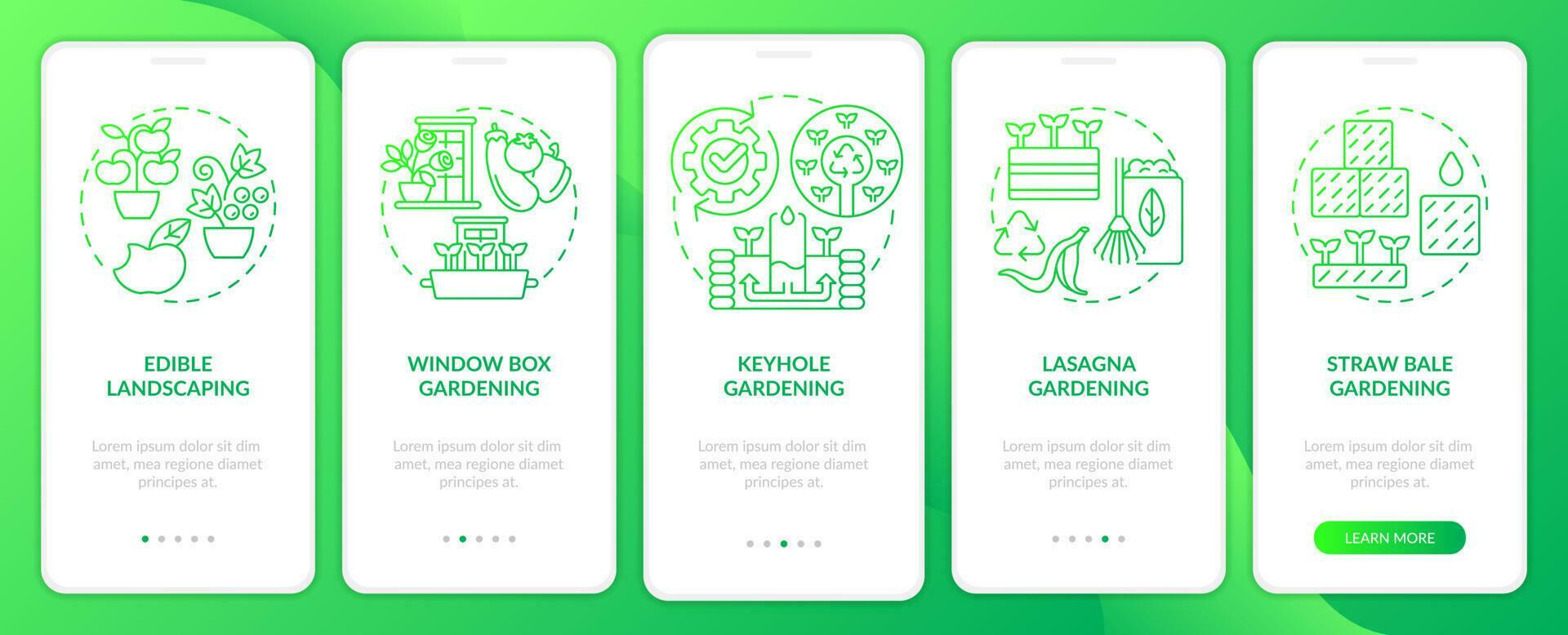 Ideas For Gardeners Green Gradient Onboarding Mobile App Screen Vegetation Walkthrough 5 Steps