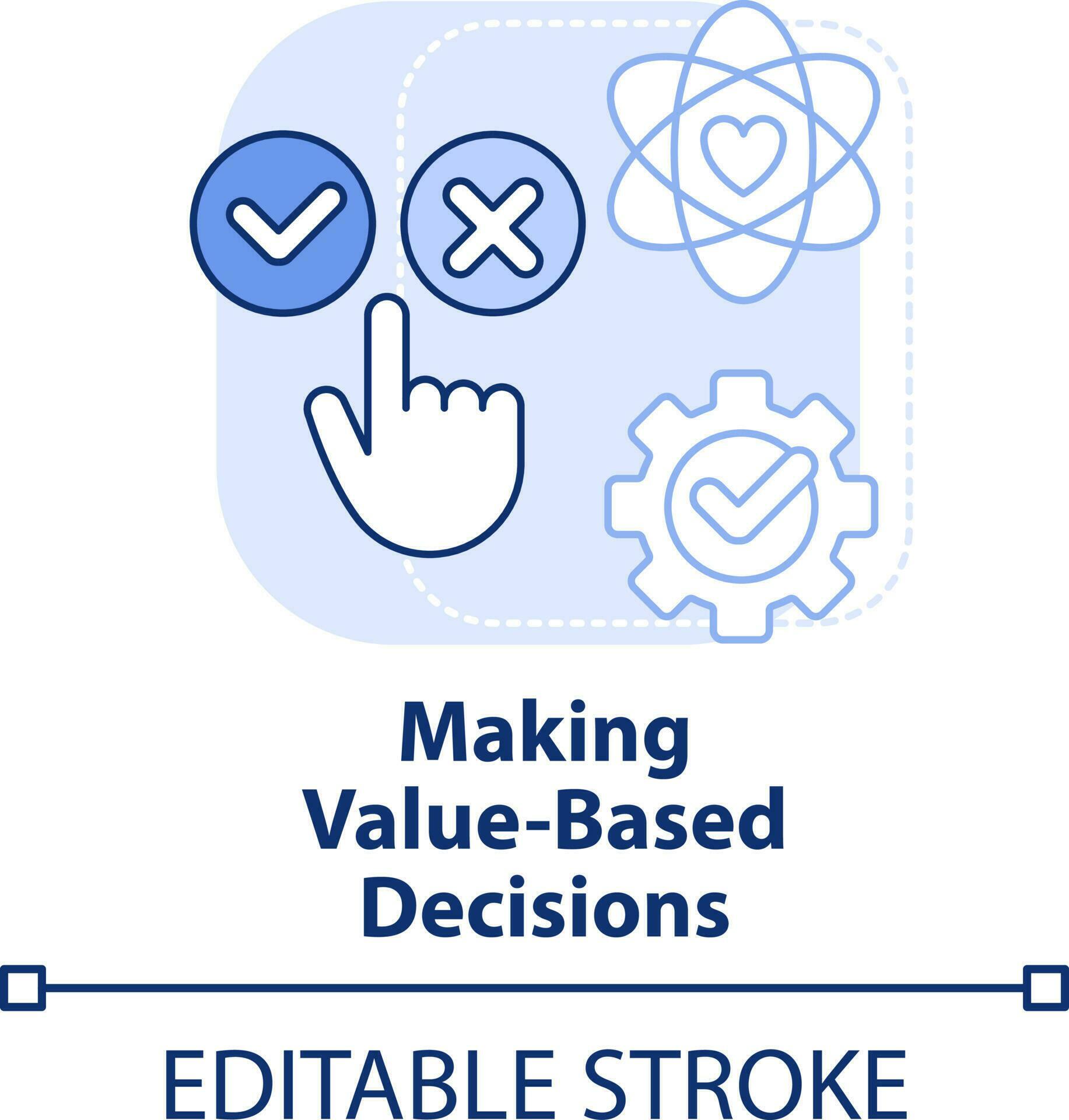Making value-based decisions light blue concept icon. Self-management skill abstract idea thin ...