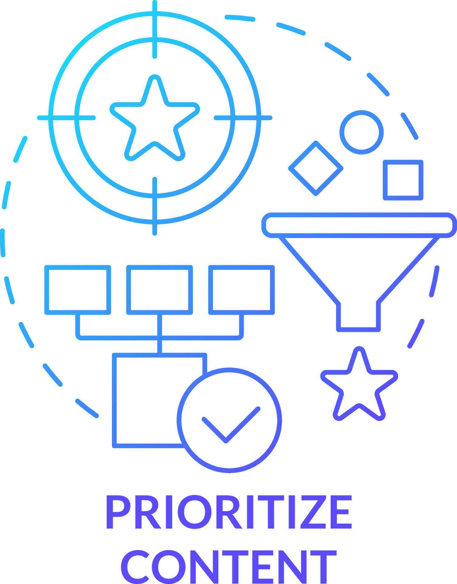 Prioritize content blue gradient concept icon. Information and data hierarchy. Mobile design tip ...