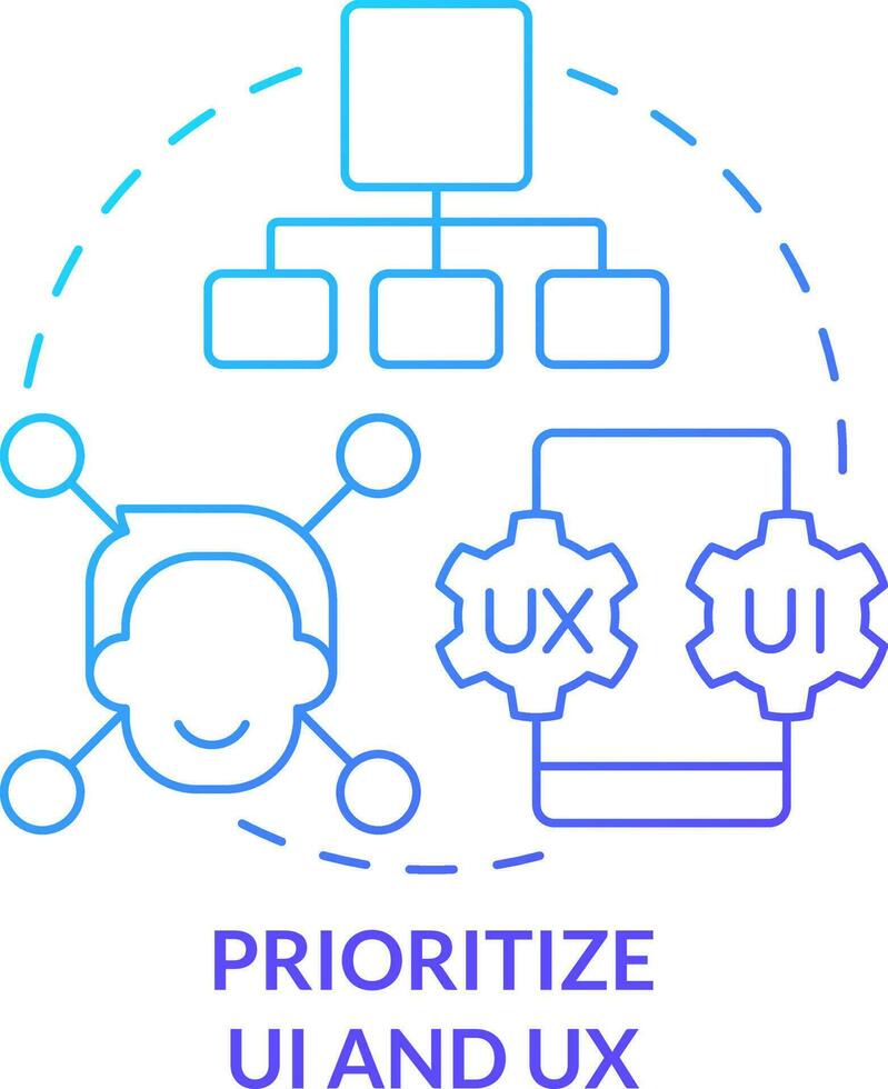 Prioritize UI and UX blue gradient concept icon. User experience. Mobile website development ...