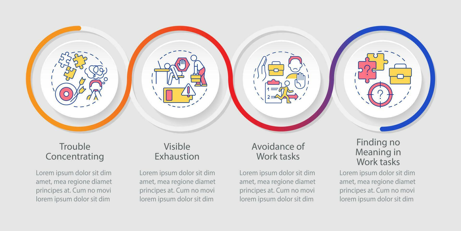 Signs of employee burnout loop infographic template. Exhaustion at ...