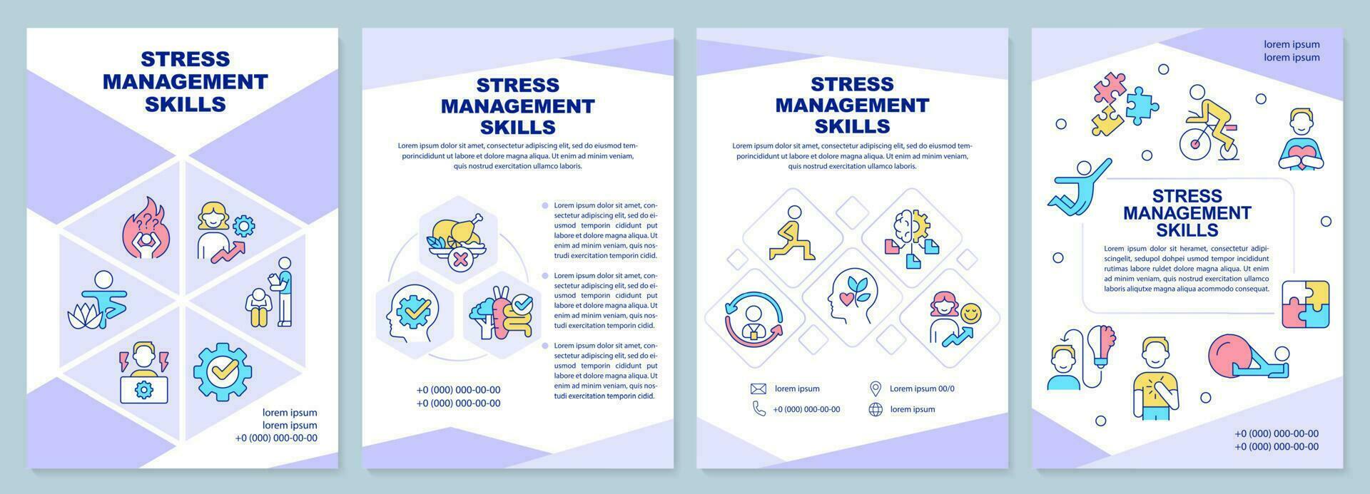 Stress management skills purple brochure template. Healthcare. Leaflet ...