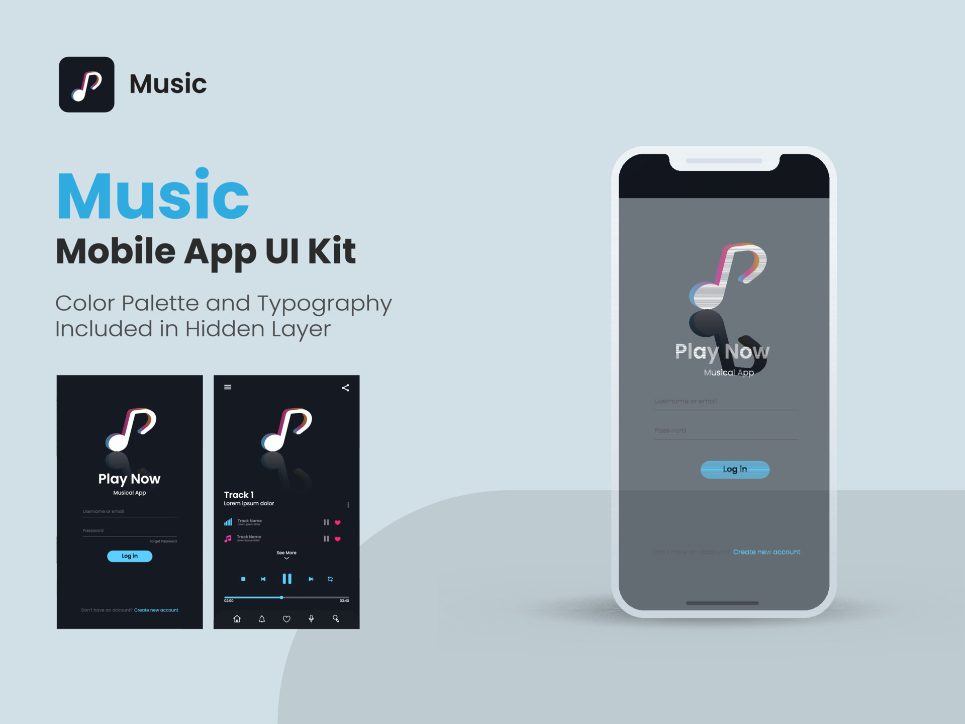 Wireframe UI, UX and GUI Layout with Login, Playlist Screen for Music ...