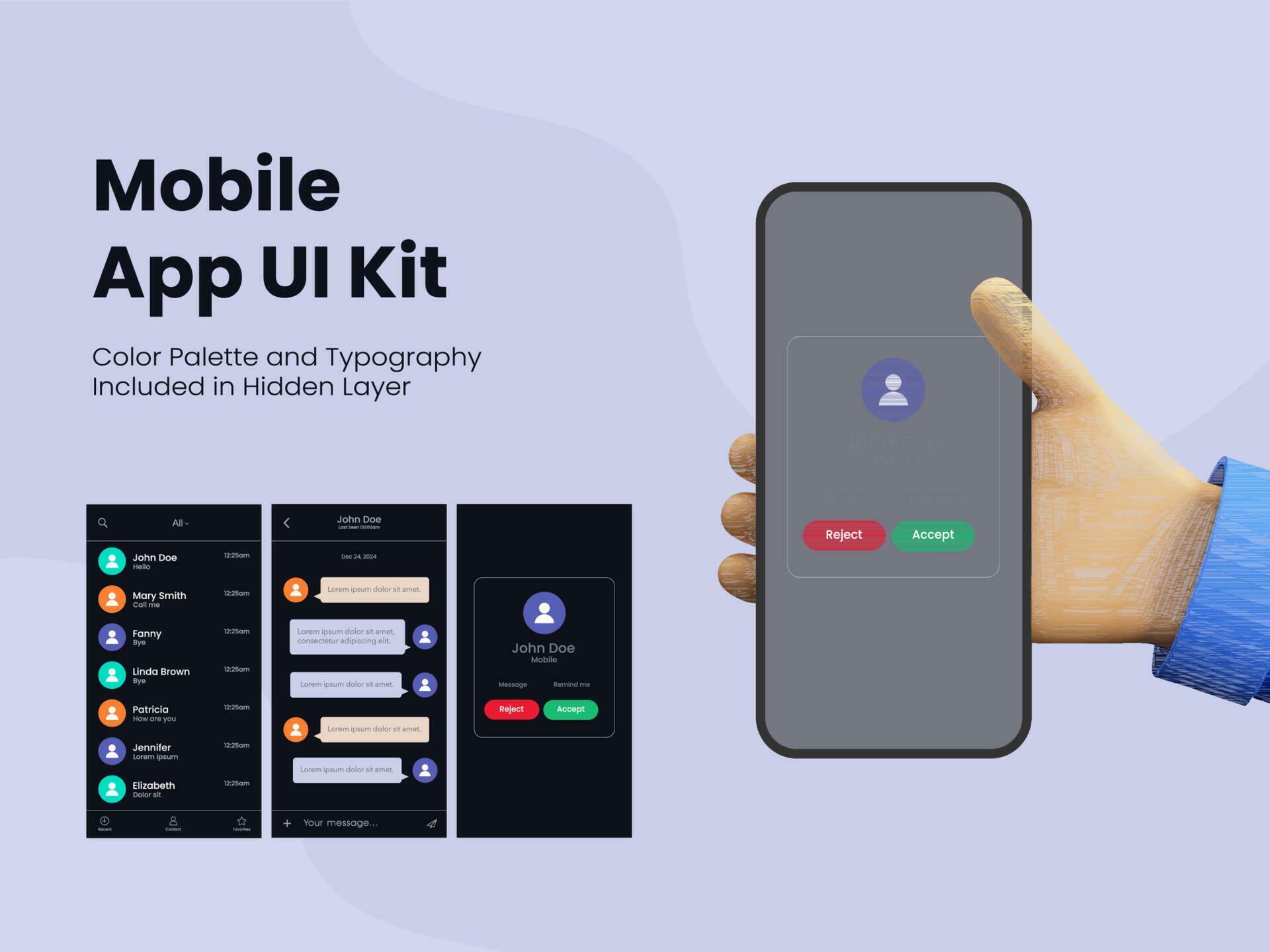 Mobile App UI Kit Including as Call Details, Message and Incoming Calls ...