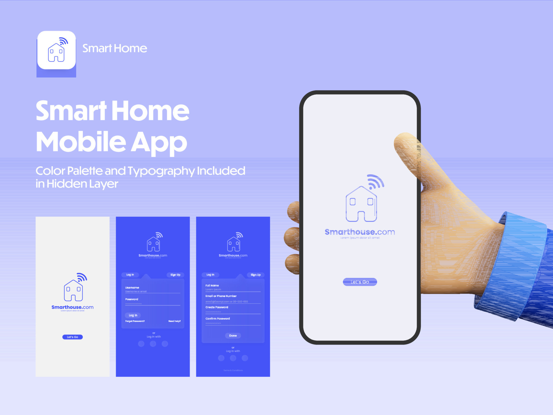 Smart Home Mobile App Screens UI Kit as Login, Sign Up for Responsive ...