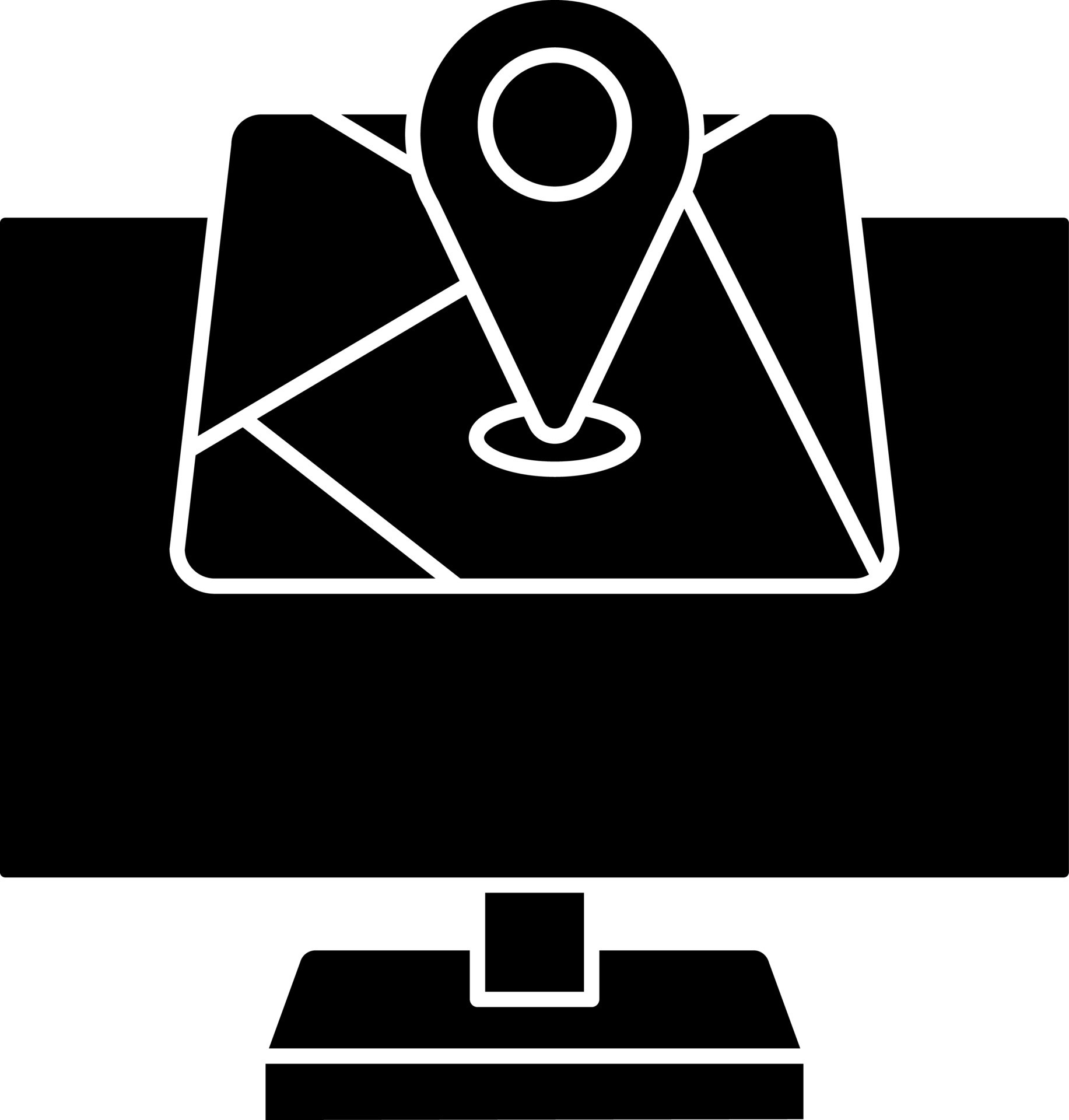 Online Map Application With Computer Screen Icon In Glyph Style ...