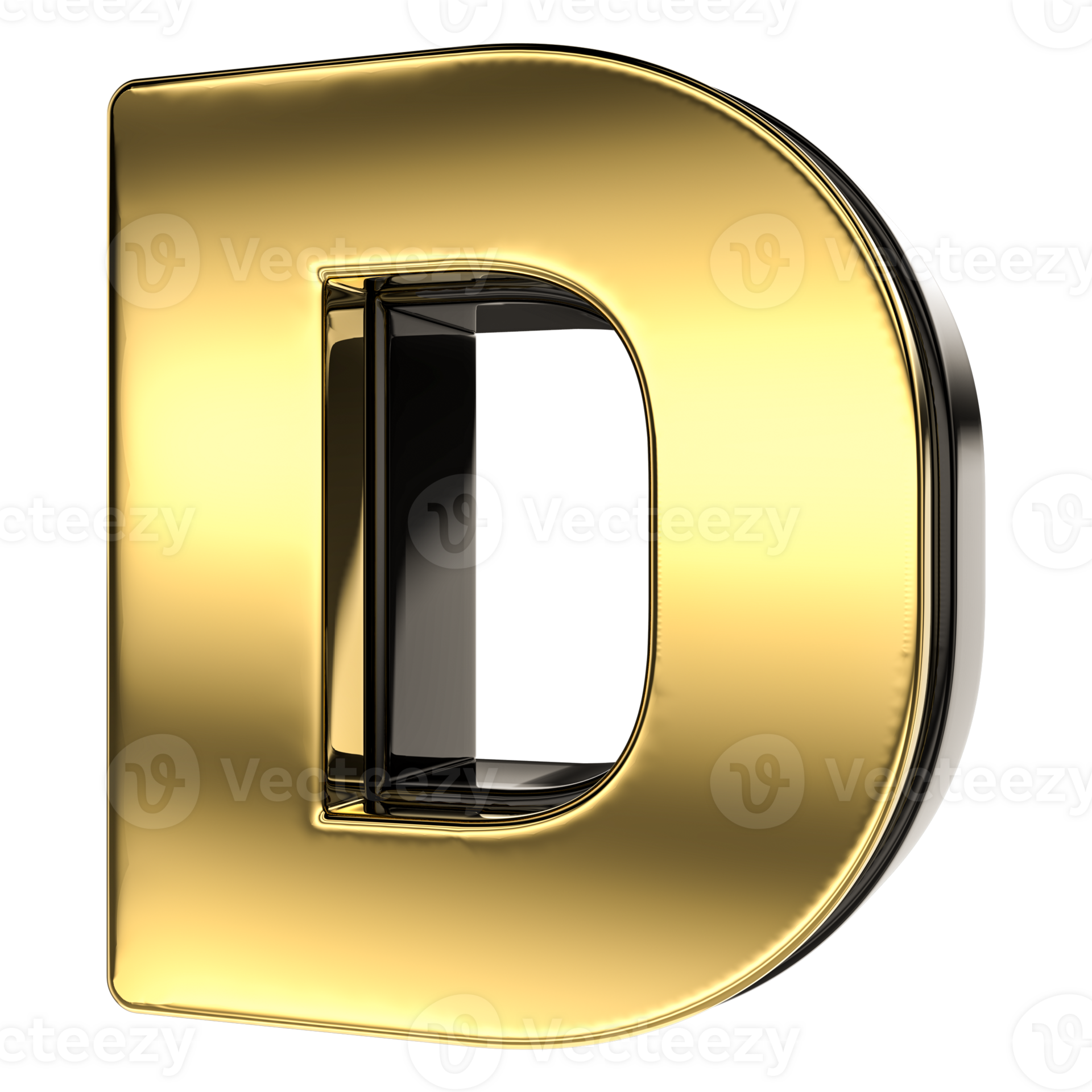 Letter D Gold With Black 3D Render 24345834 PNG