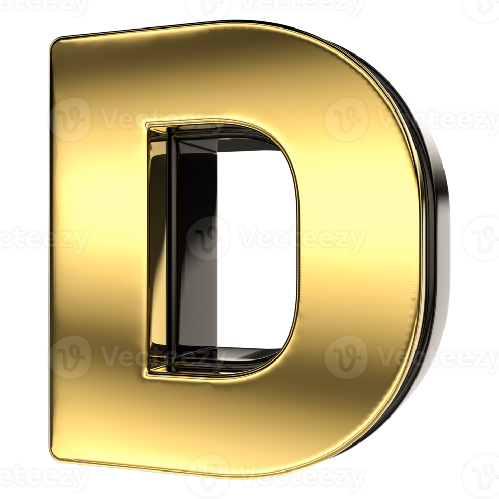 Letter D Gold With Black 3d Render 24345834 Png