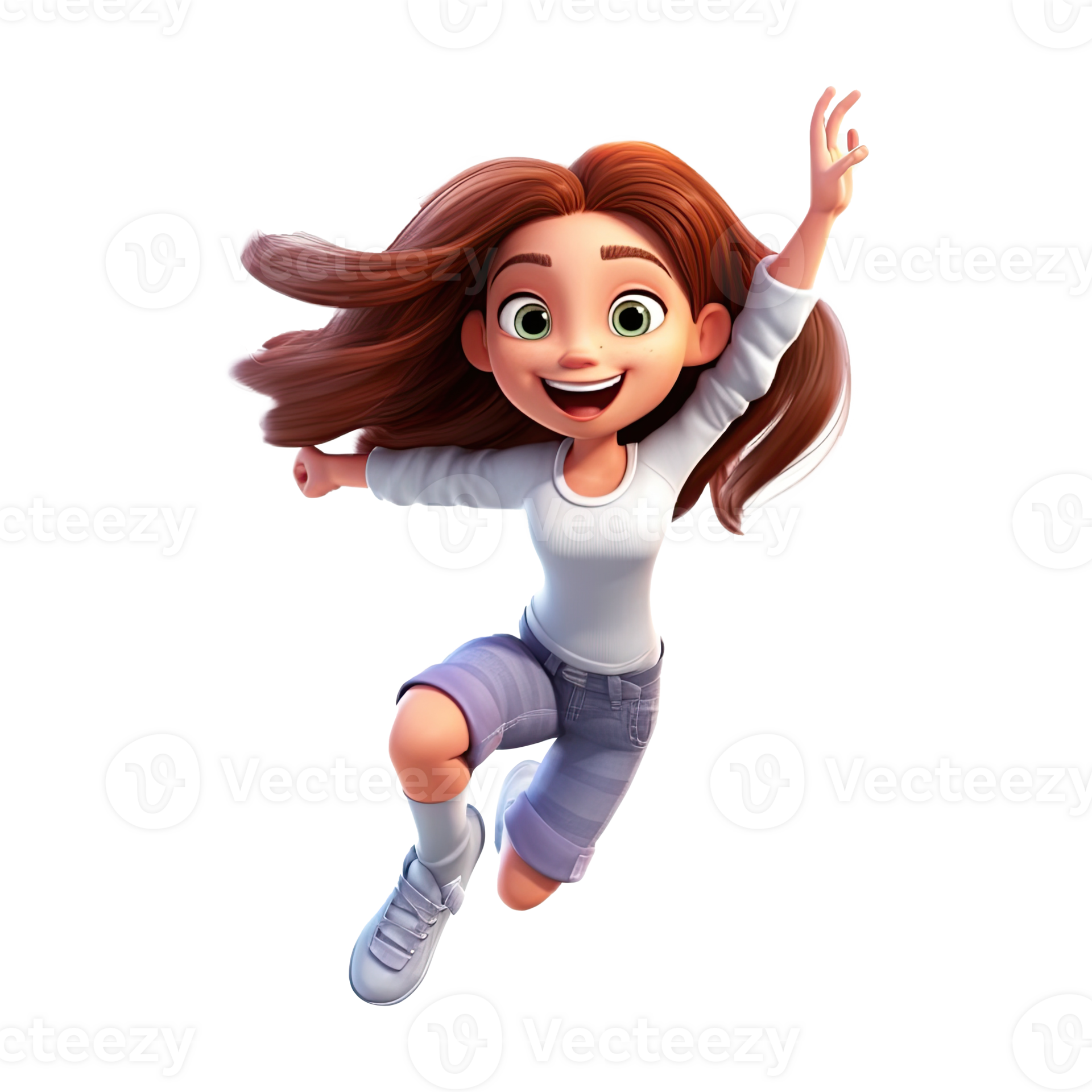 3D happy cartoon girl on transparent background. 24346364 PNG
