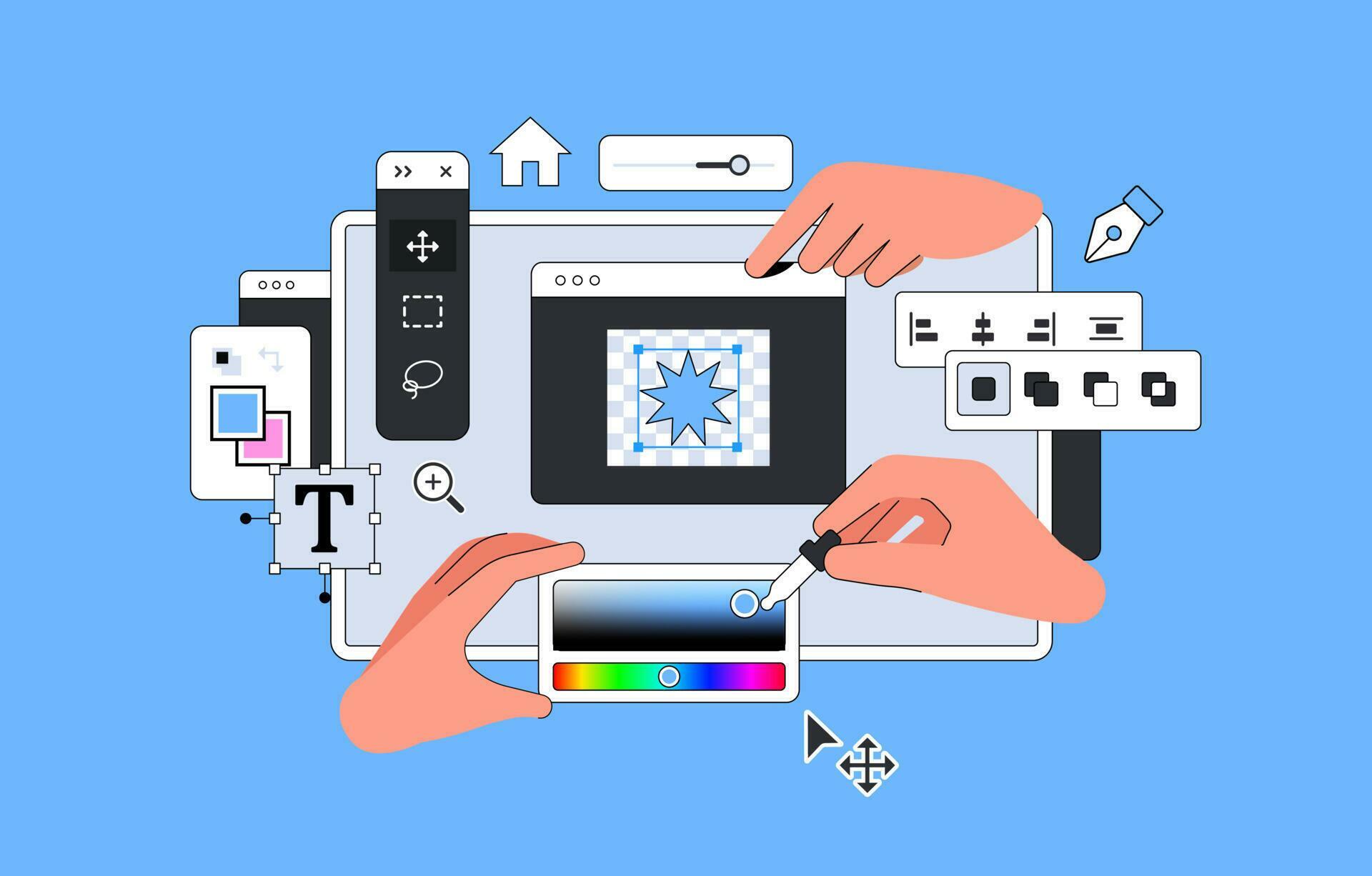 Ui Design Layout vector illustration with Hands. Tool for professional ...