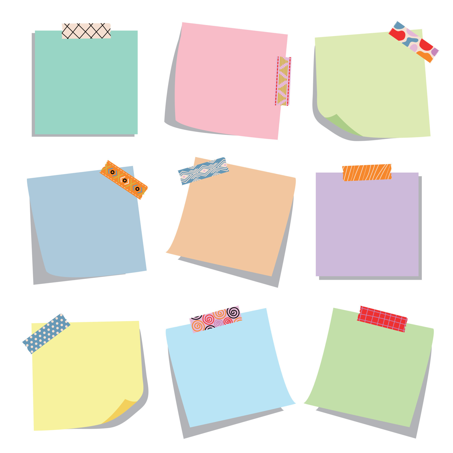 Note Pad With Sticky Tape Collection. Set of different note papers ...
