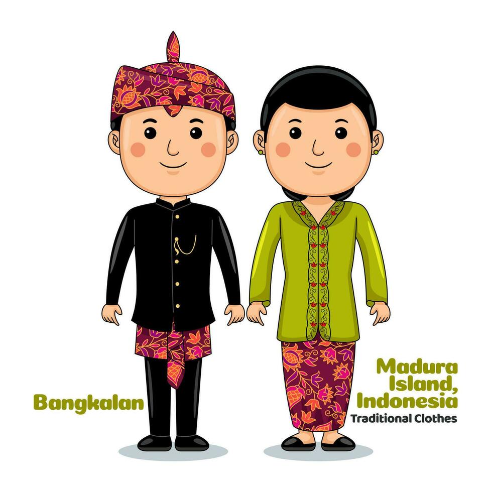 Couple Wear Madura Indonesian Traditional Clothes 24350275 Vector Art