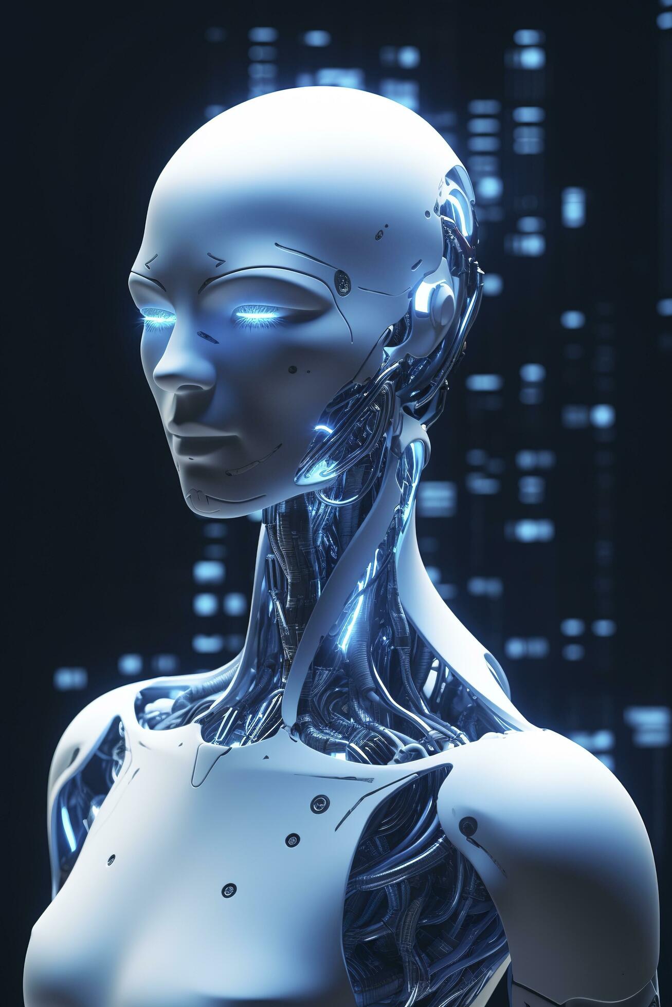 Chatgpt A Thinking Robot A Humanoid Robot Faces Close Up Futuristic Modern Tech Chatbot