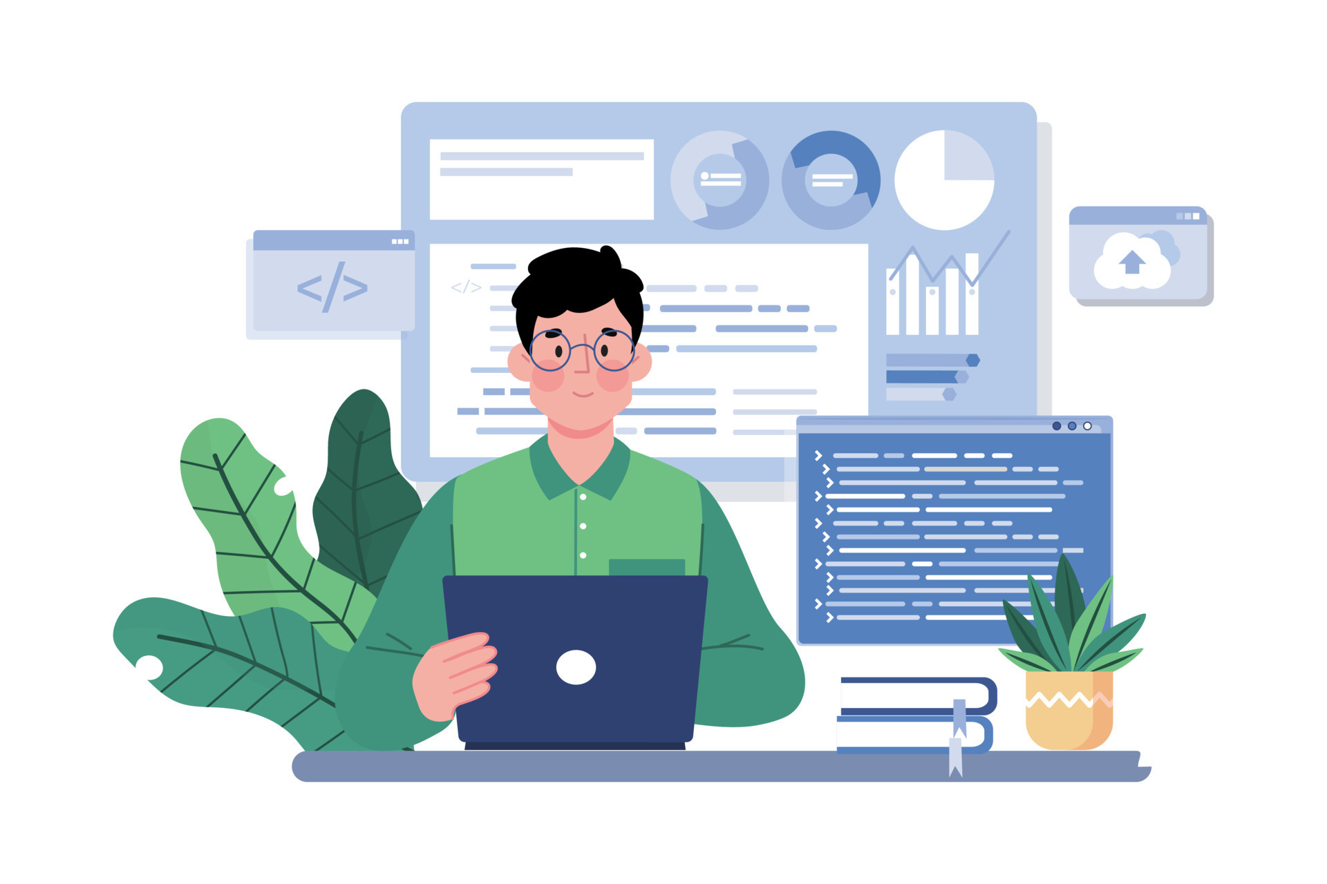 IT manager managing team technology systems. 24359734 Vector Art at ...