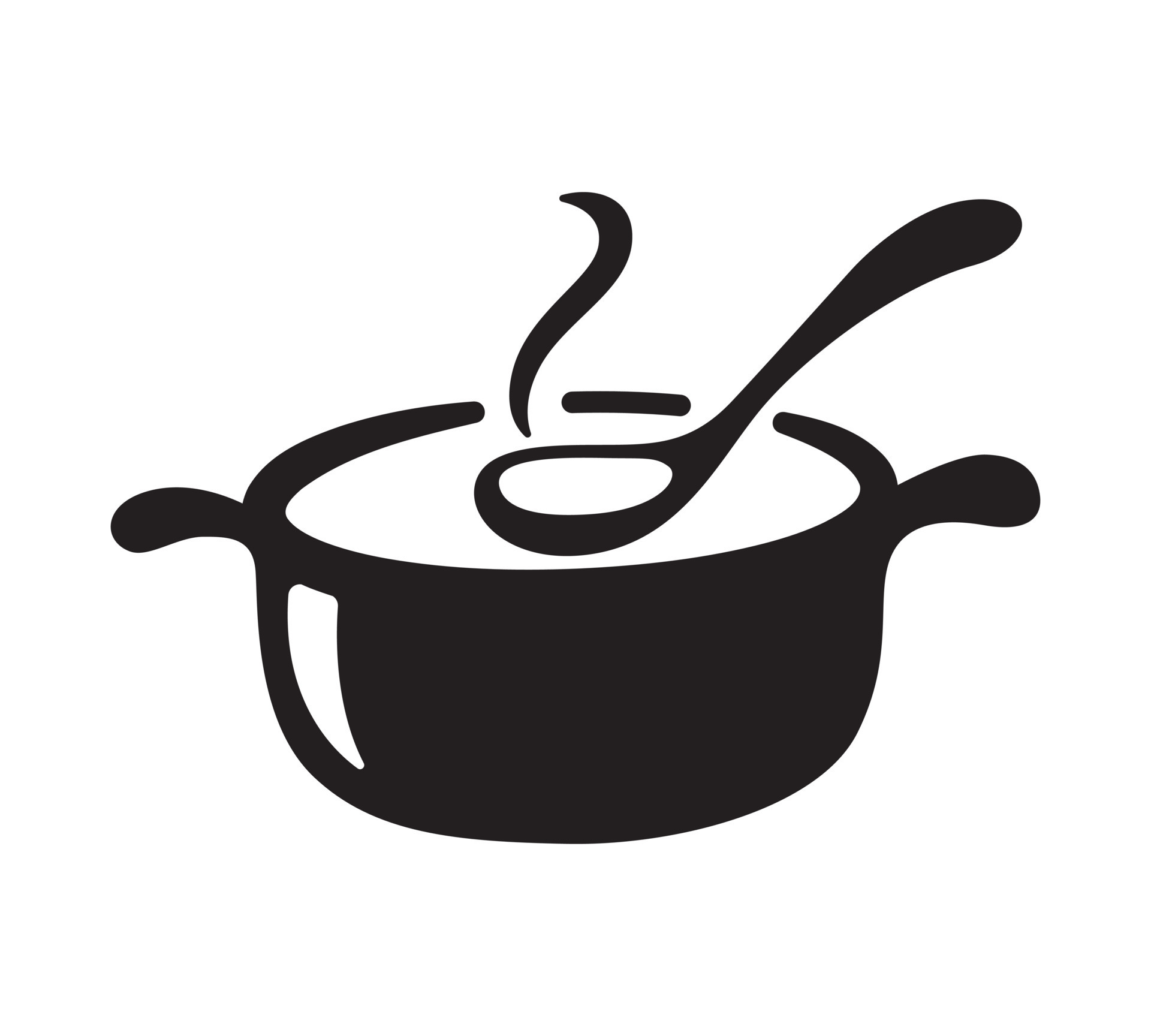 Black pot and ladle draw, cooking soup, boiling stew pot, vector ... Black pot and ladle draw, cooking soup, boiling stew pot, vector ...