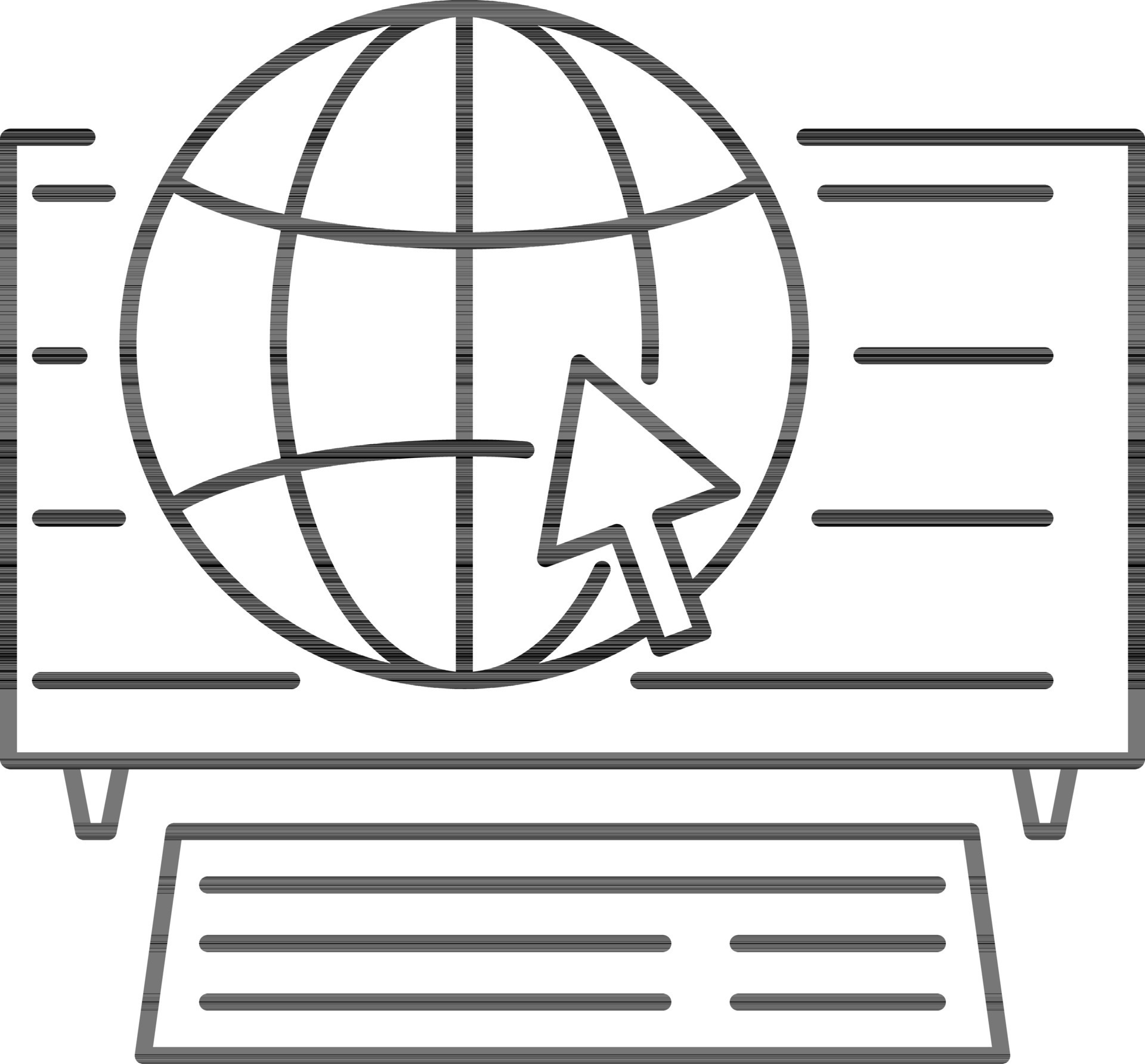 Thin Line Art Cursor Arrow With Globe In Monitor Screen And Keyboard Icon 24365465 Vector Art