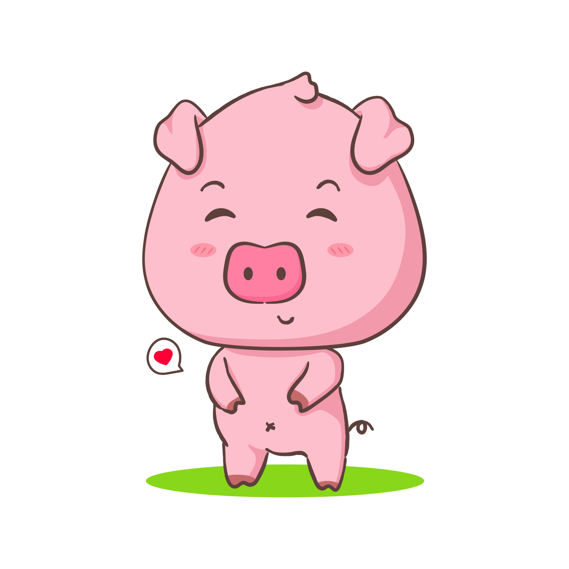 Cute pig cartoon character standing. Adorable animal concept design. Isolated white background ...