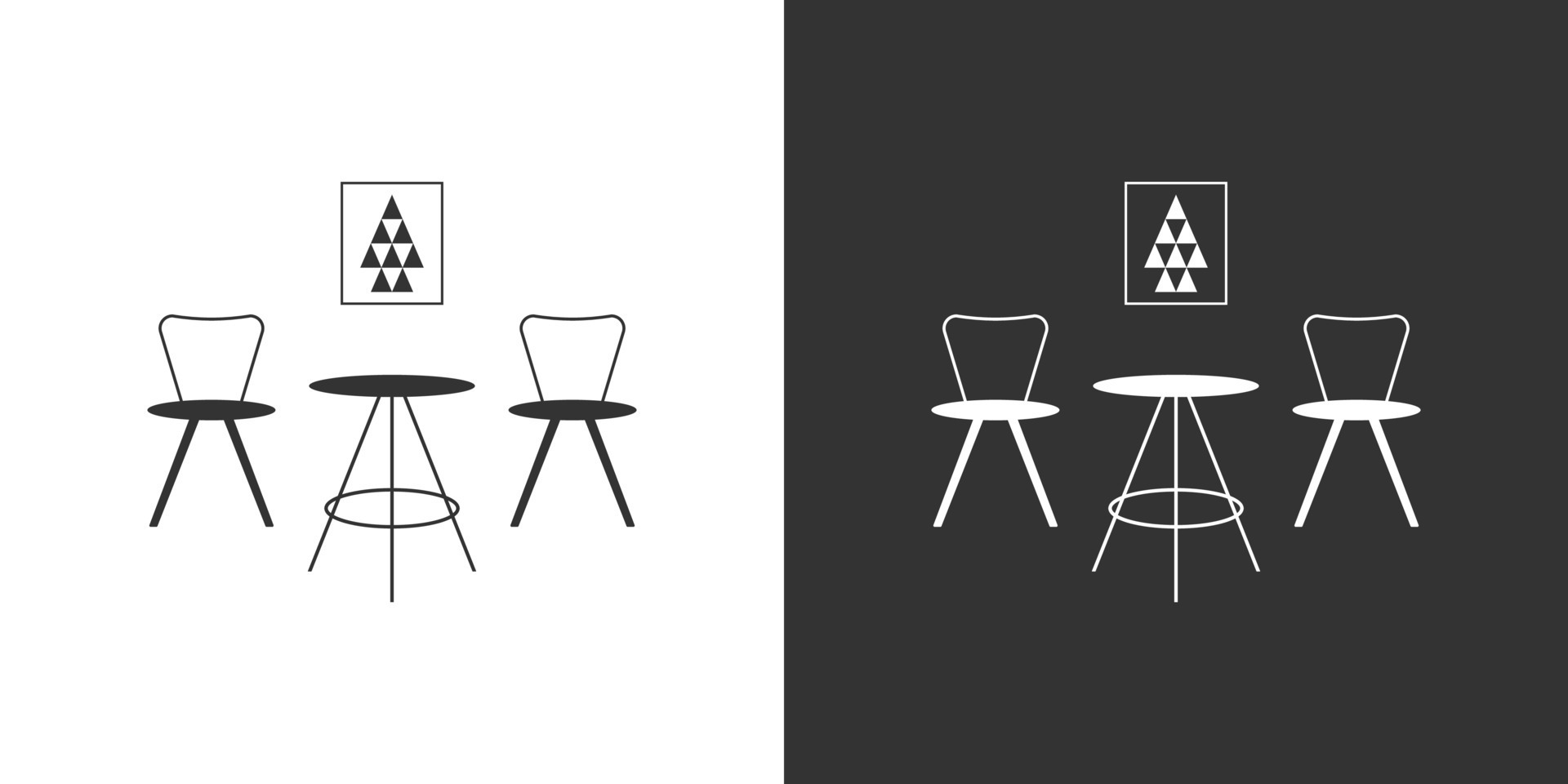 Table and chairs icon. Vector furniture icon. Interior flat icon. Black ... Table and chairs icon. Vector furniture icon. Interior flat icon. Black ...