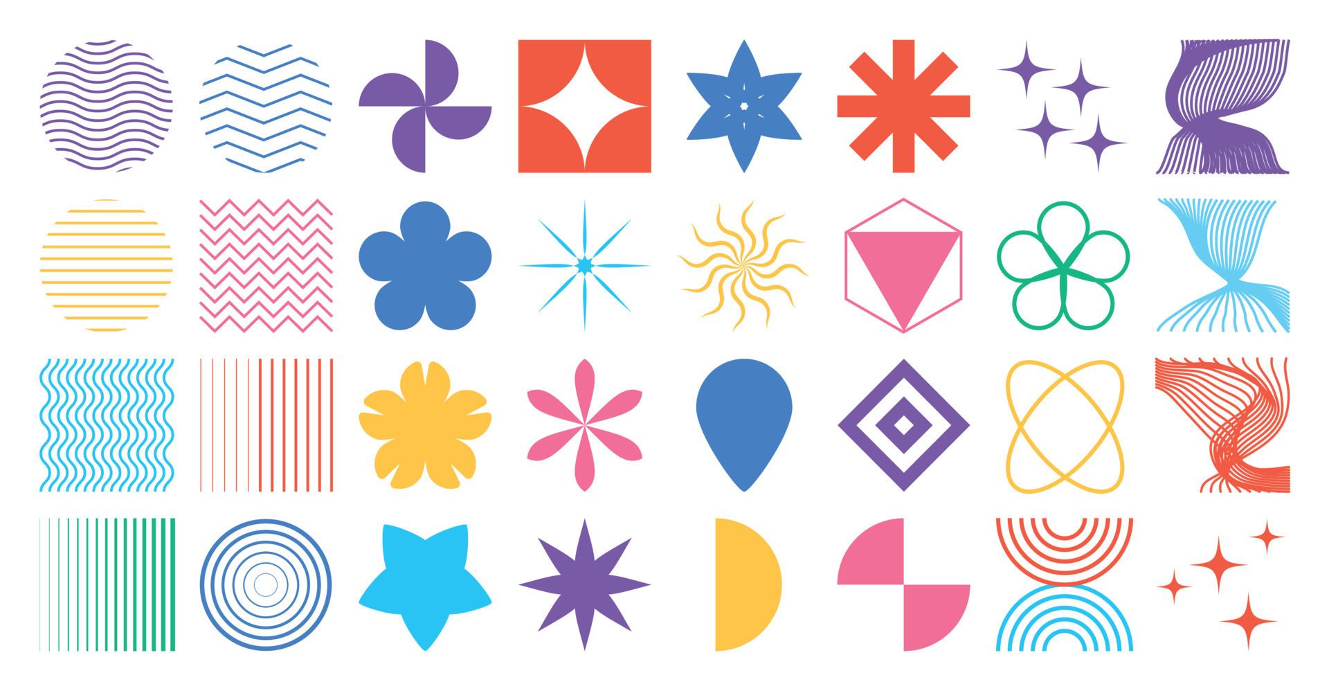 Set Of Abstract Retro Geometric Shapes Vector Collection Of