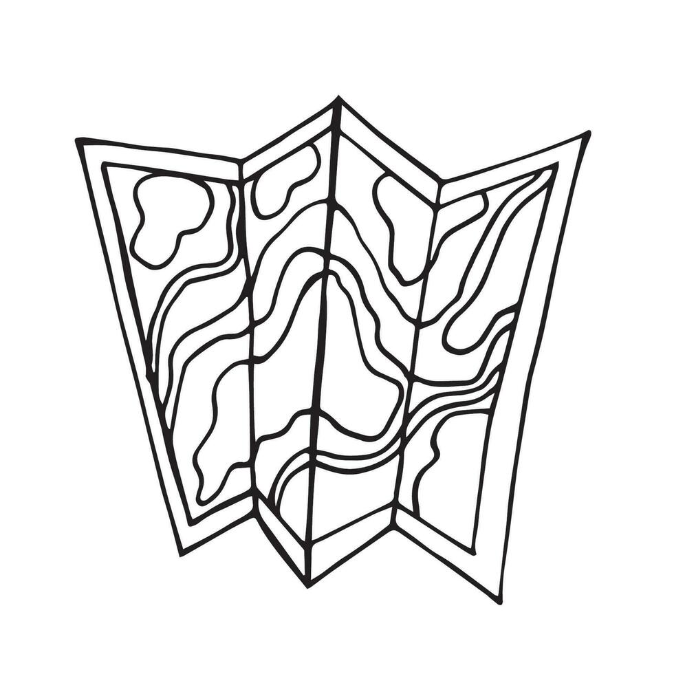 line drawing map for traveling doodle style. Folded paper map with ...