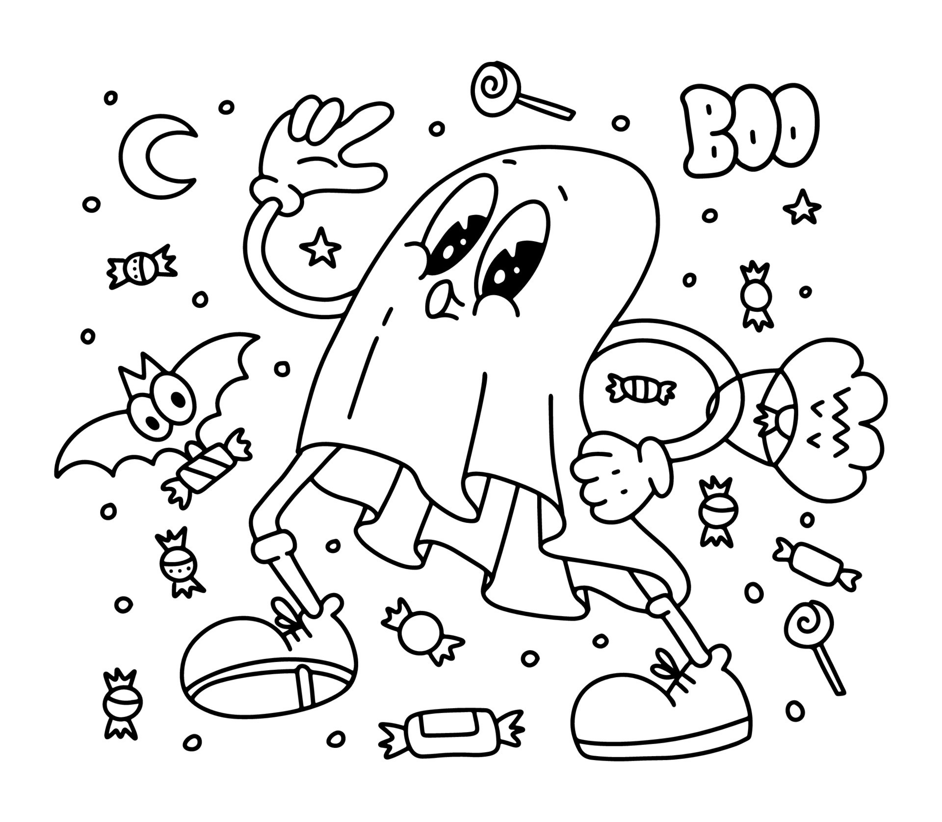 Halloween ghost with candies retro cartoon character isolated on white ...