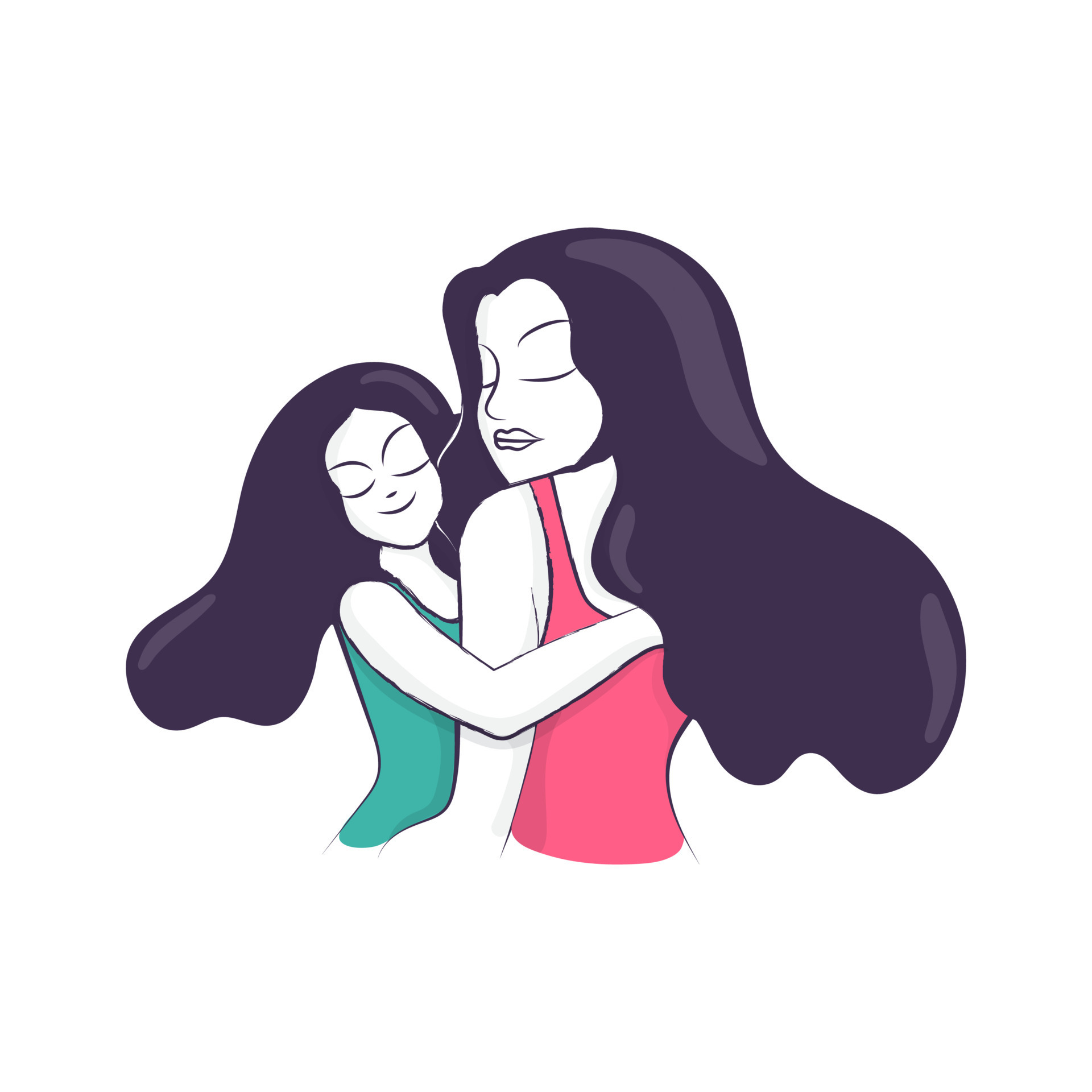 Character Of Mother Hugging Her Daughter 24385125 Vector Art At Vecteezy