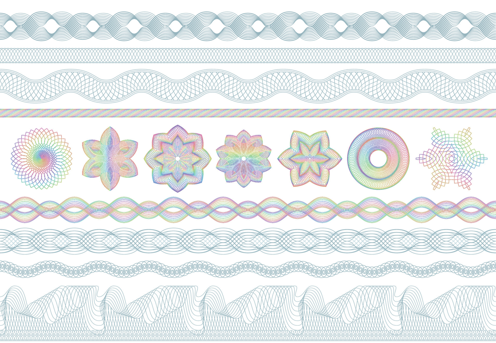 Guilloche patterns. Bank money security, banknotes seamless engraving ...