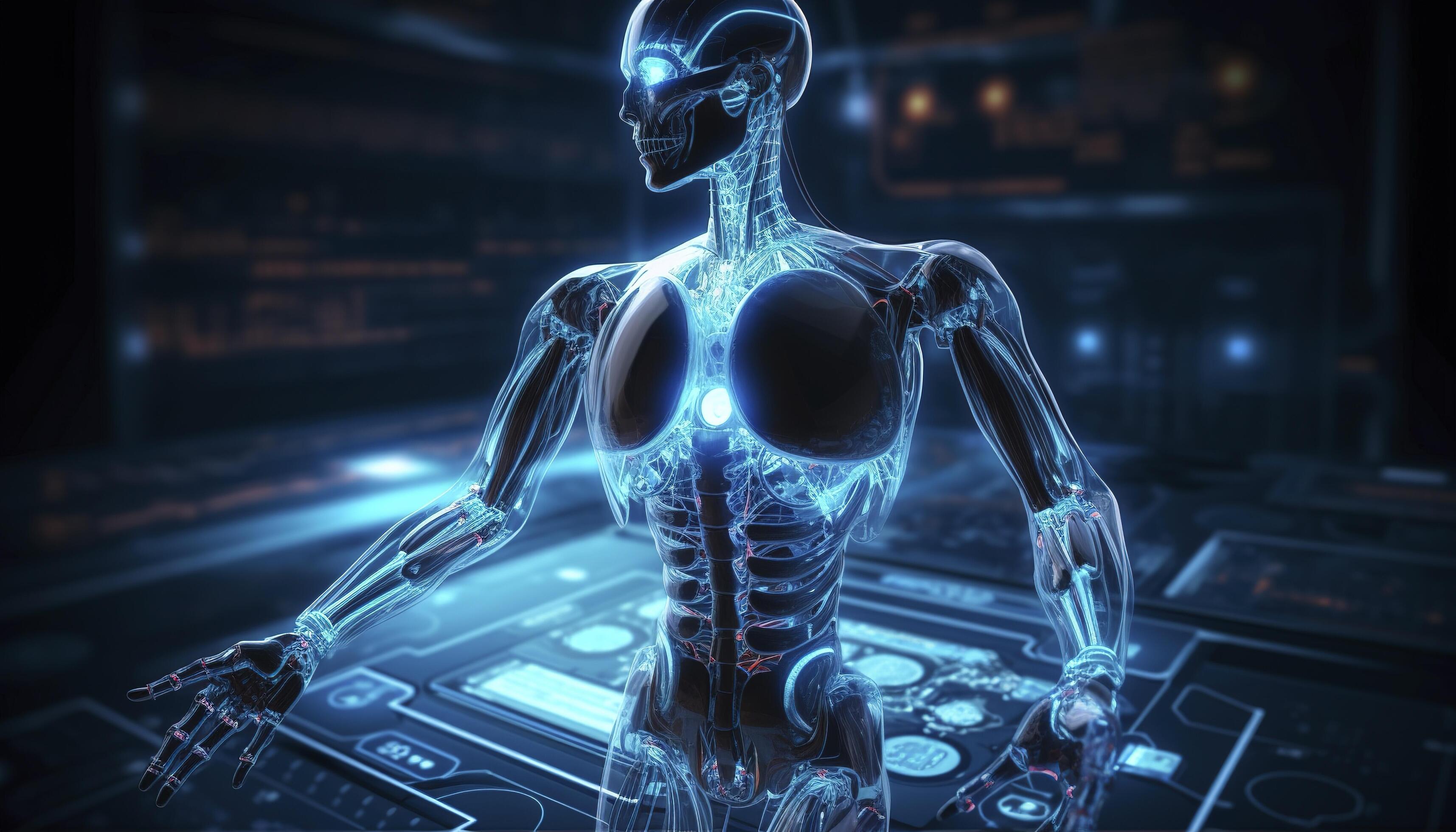 Robot or cyborg programming artificial intelligence in cyberspace data ...