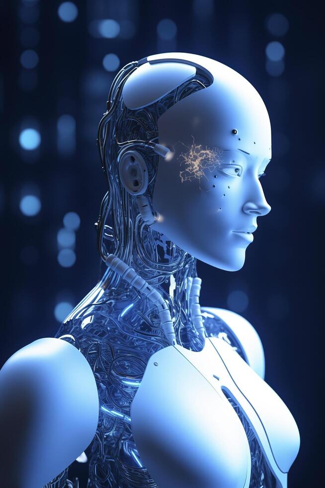 Chatgpt A Thinking Robot A Humanoid Robot Faces Close Up Futuristic Modern Tech Chatbot