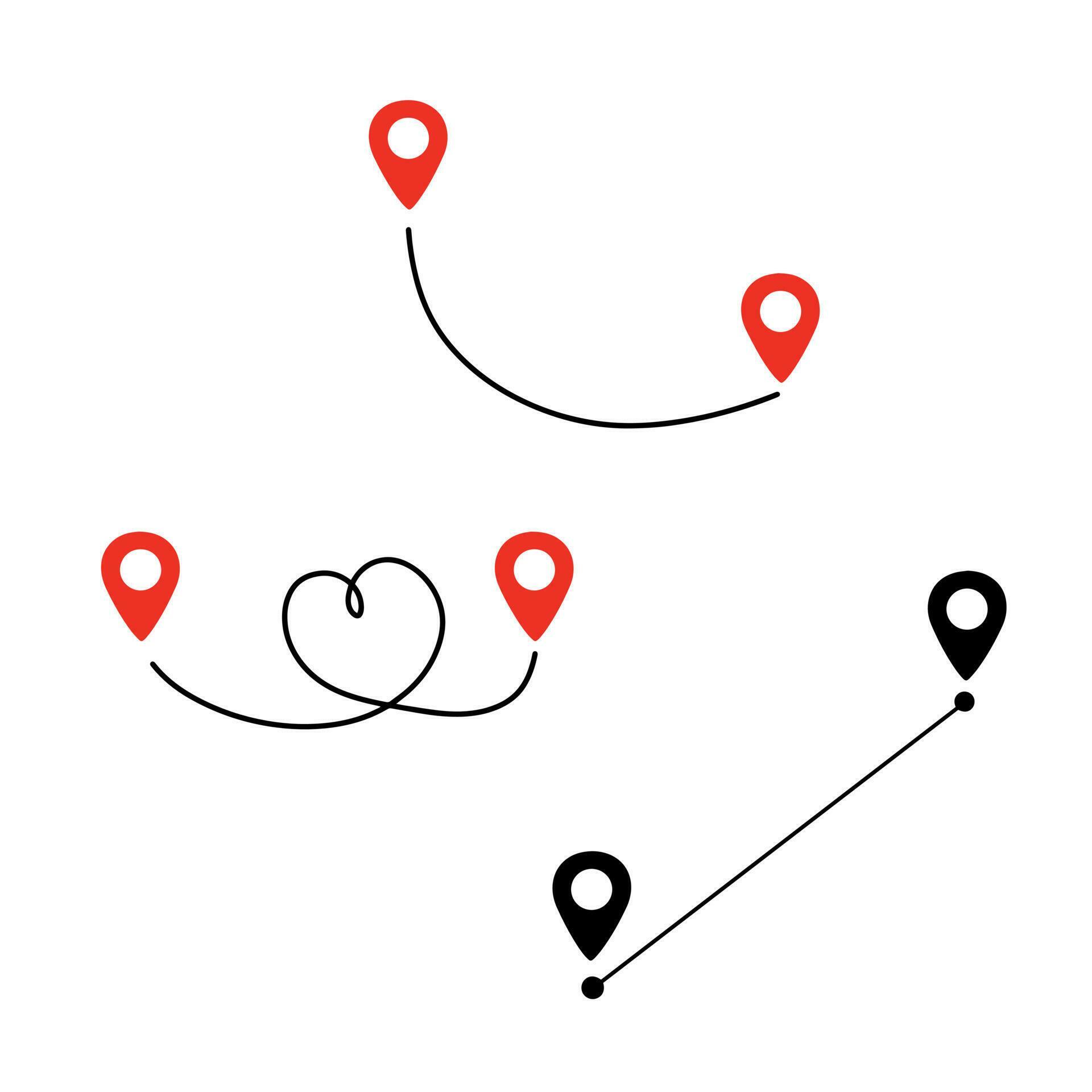 Black Route Tracking Icon Simple 2 Pins Path Searching Global Mobile Gps Navigation Line