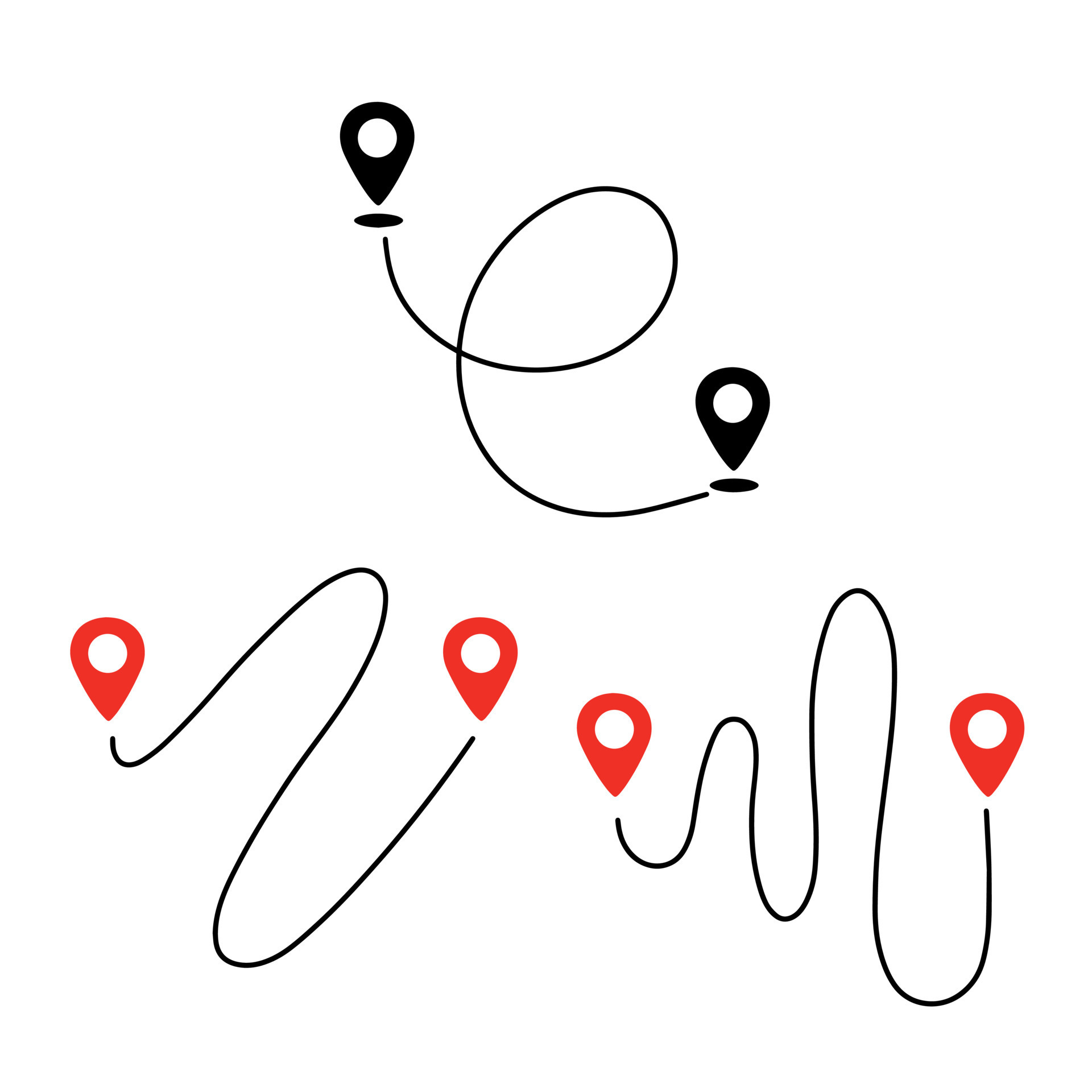 Black Route Tracking Icon Simple 2 Pins Path Searching Global Mobile Gps Navigation Line