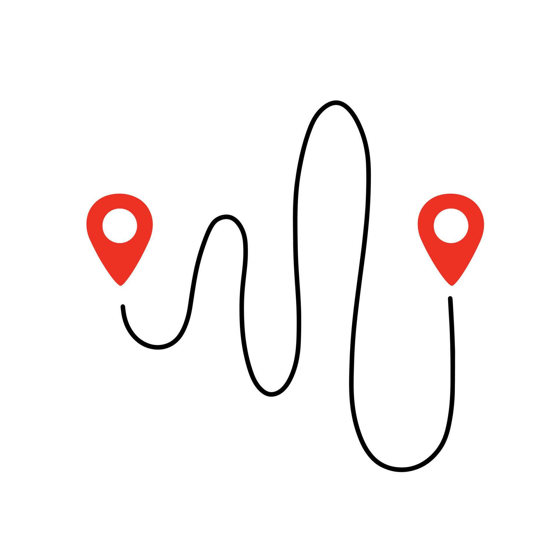 Black Route Tracking Icon Simple 2 Pins Path Searching Global Mobile Gps Navigation Line