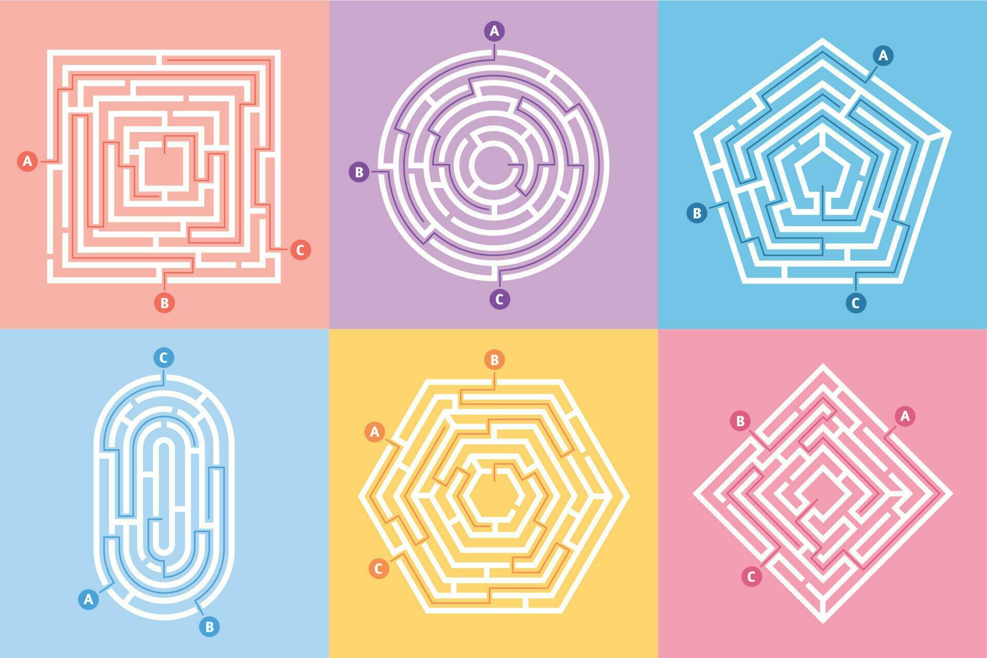 Labyrinth game. Maze conundrum, labyrinth way rebus and many entrance ...