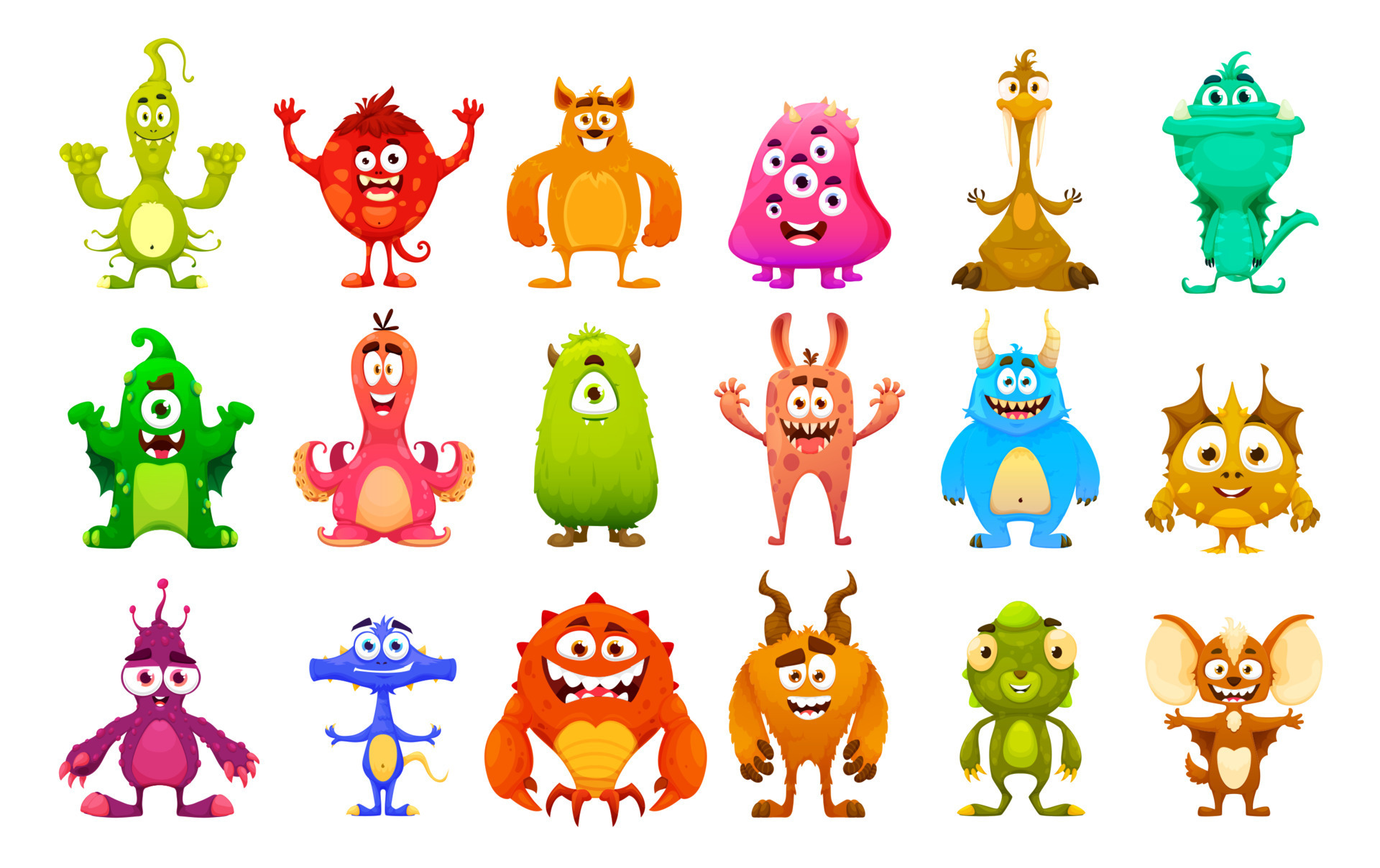 Cartoon funny monster characters, comic mutants 24393804 Vector Art at Vecteezy