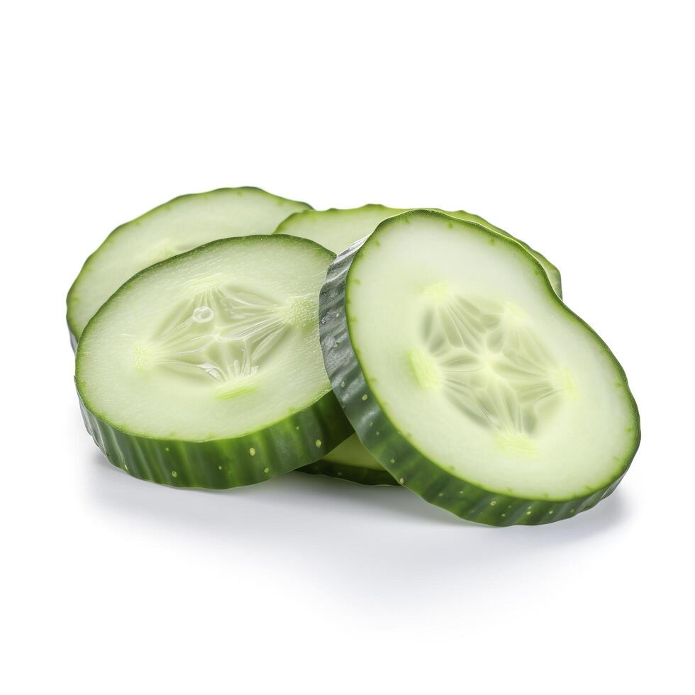 Sliced cucumber isolated on white background with clipping path and full depth of field, Top ...
