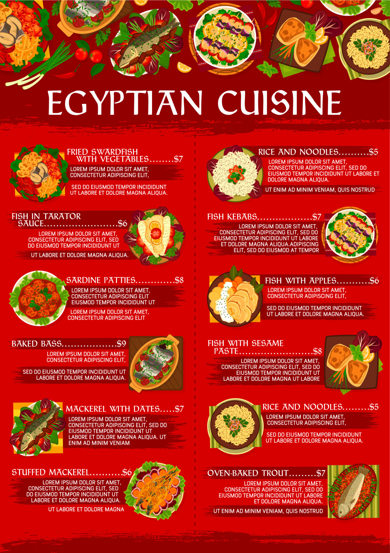 Egyptian cuisine meals menu vector design template 24394876 Vector Art ...