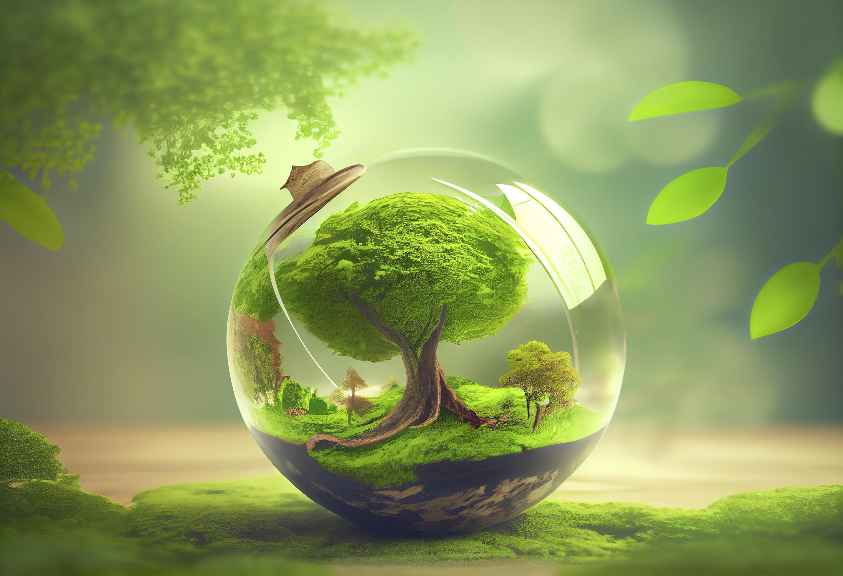 Green earth day on isolated white background. Care for the environment and ecology. Resources ...