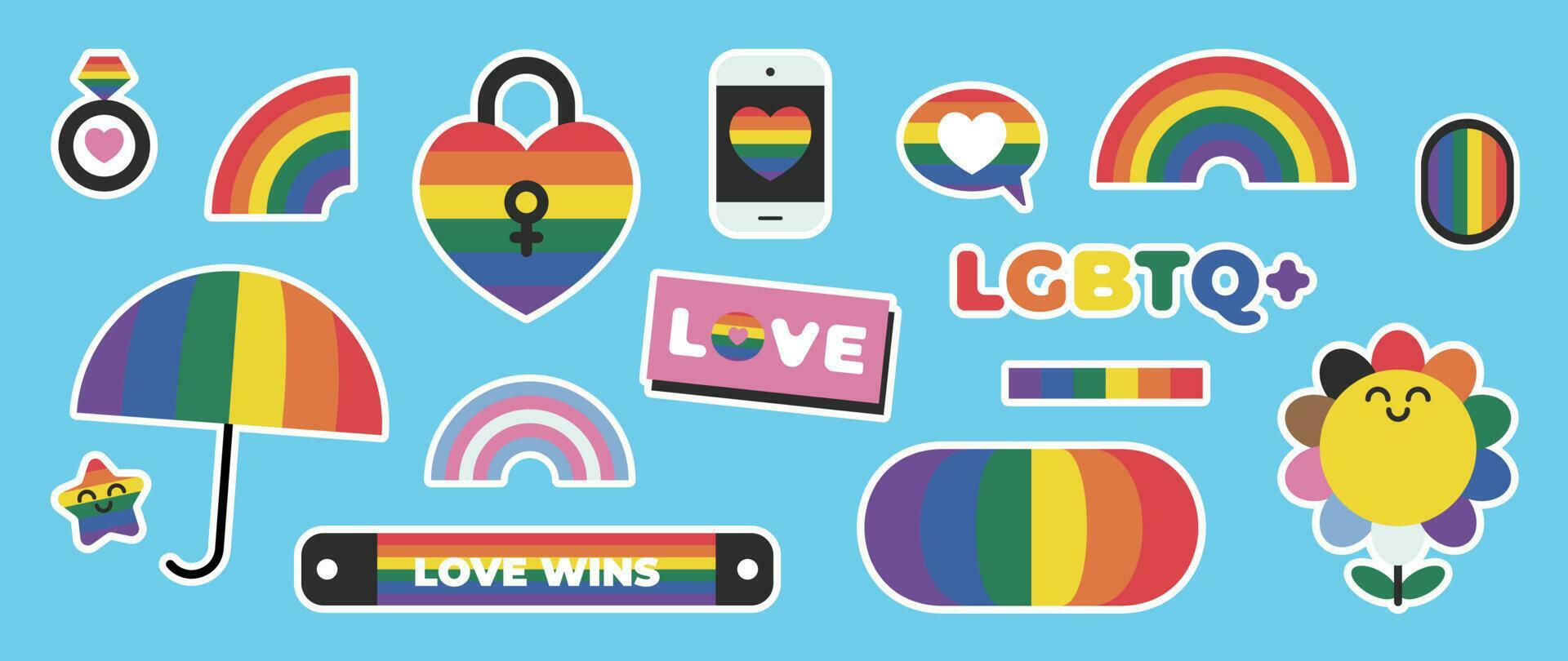 Happy Pride LGBTQ element set. LGBTQ community symbols with rainbow ...